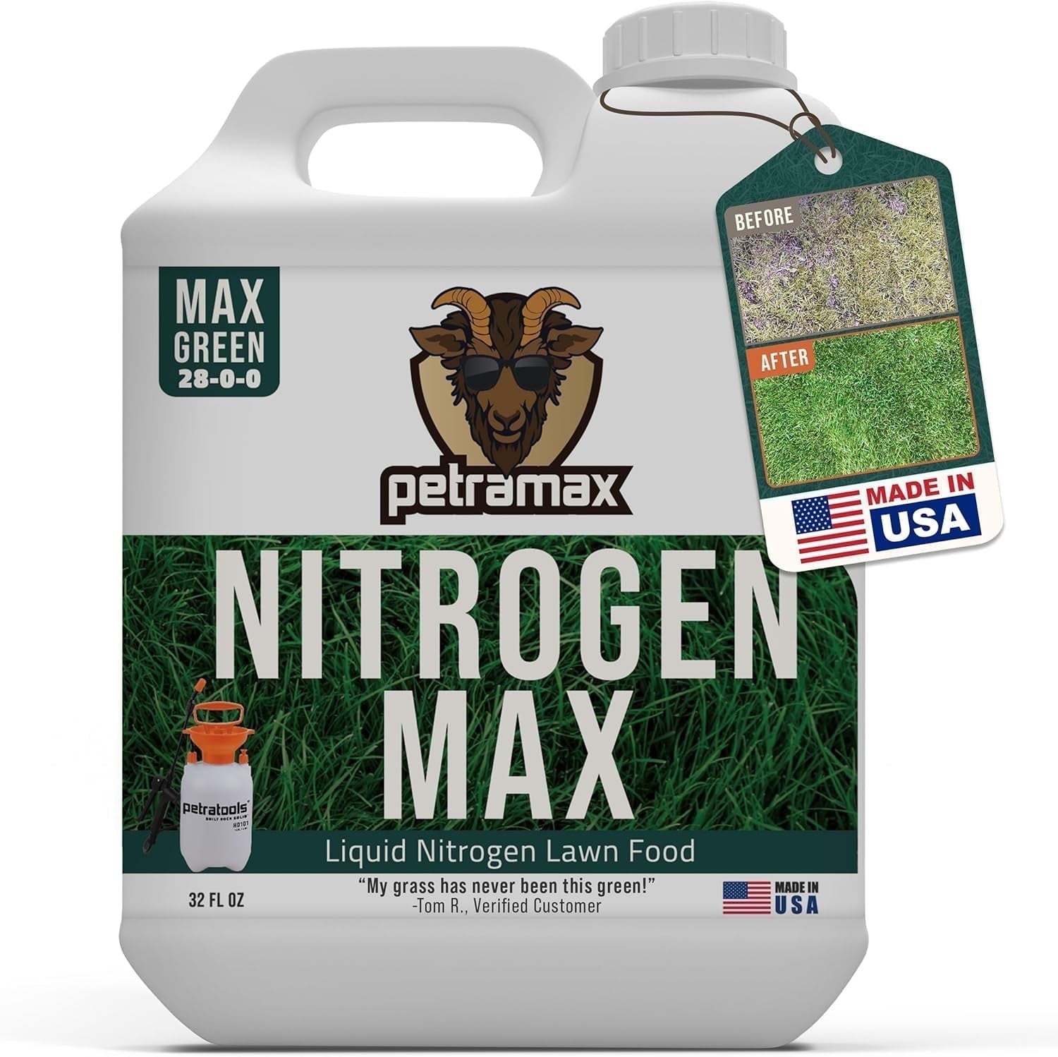 PetraMax Liquid Nitrogen Lawn Fertilizer, 28-0-0 Formula, 32 Oz Spray ...