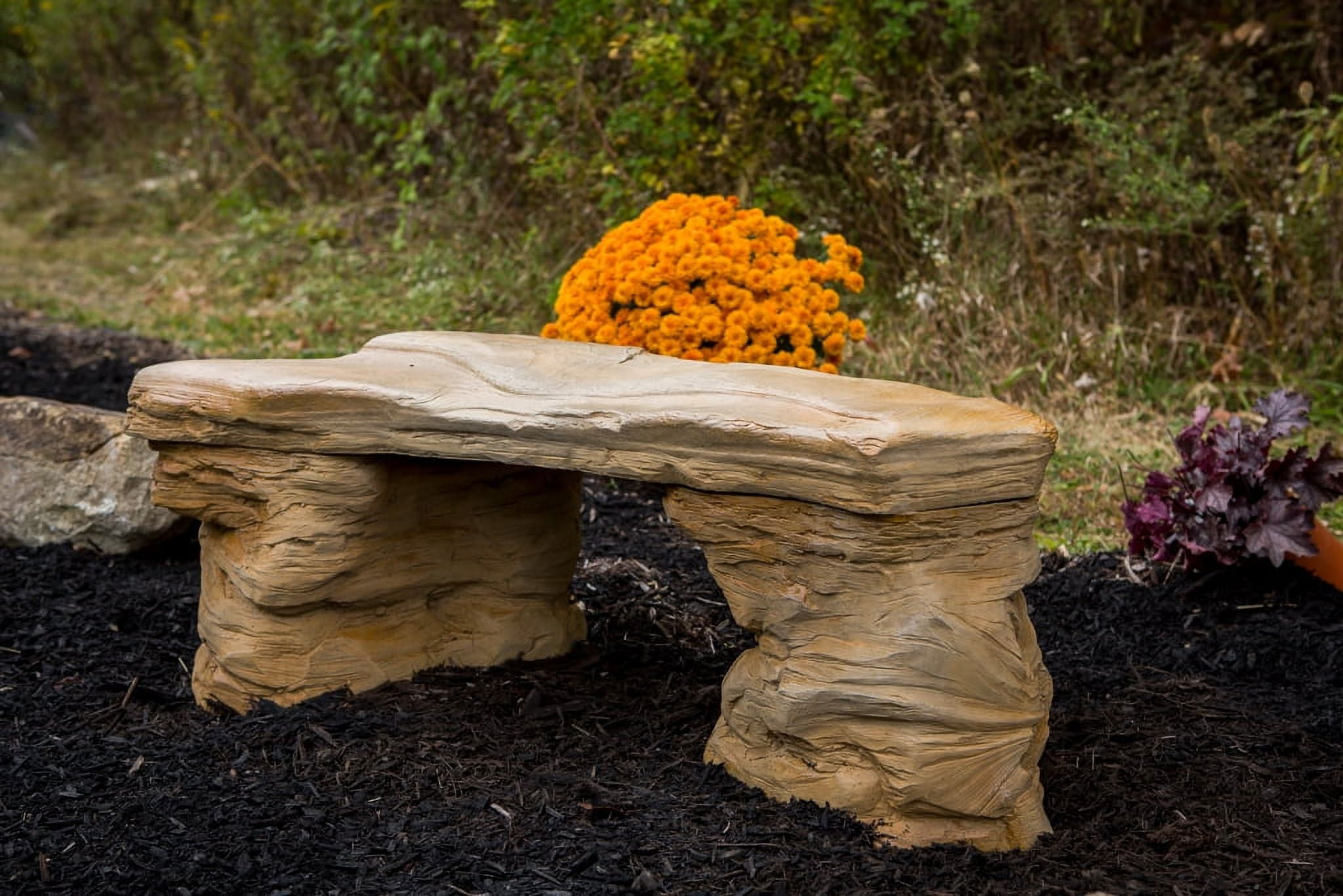 Athena Garden Petrified Rock Bench - Durable Stone Concrete Outdoor ...