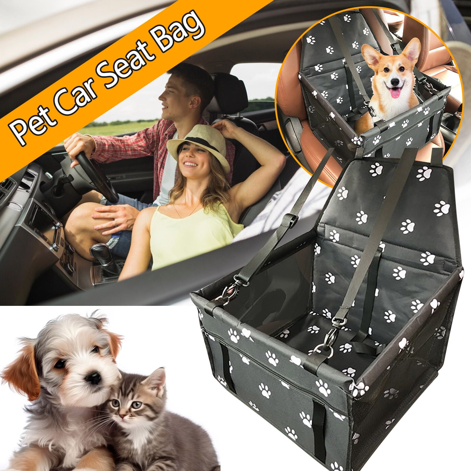 Pets Car Seat Waterproof Dogs Car Booster Seat Foldable Dogs and Cats ...