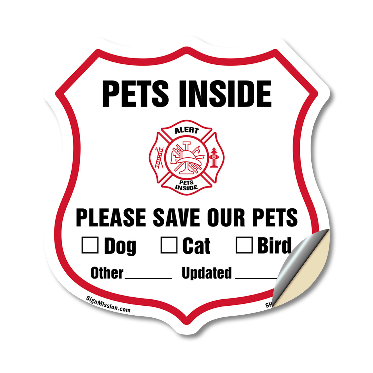 Pets Inside Shield Sign Alert Please Save Our Pets 12 inch X 12 inch ...