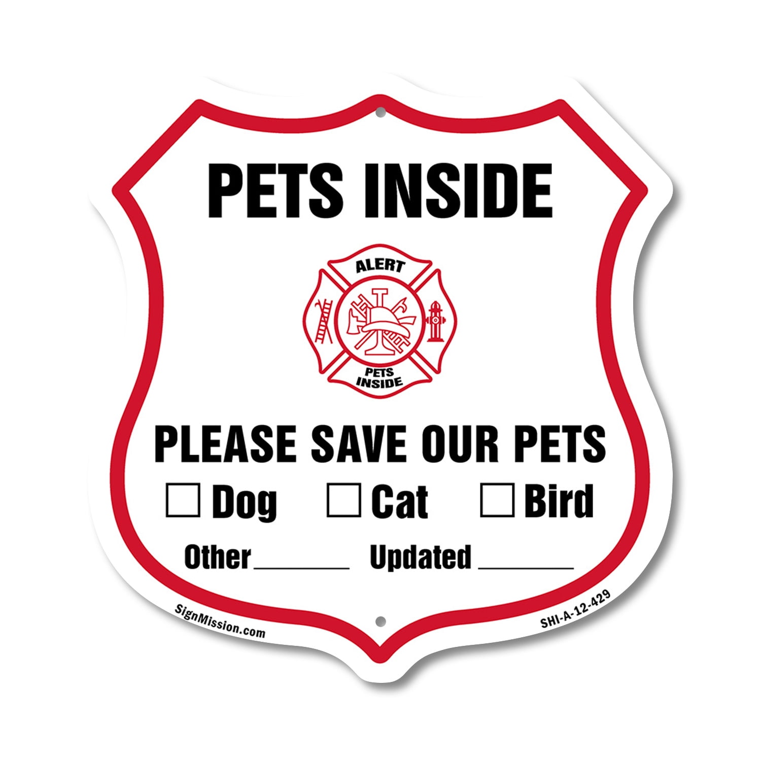 Pets Inside Shield Sign Alert Please Save Our Pets 12 inch X 12 inch ...