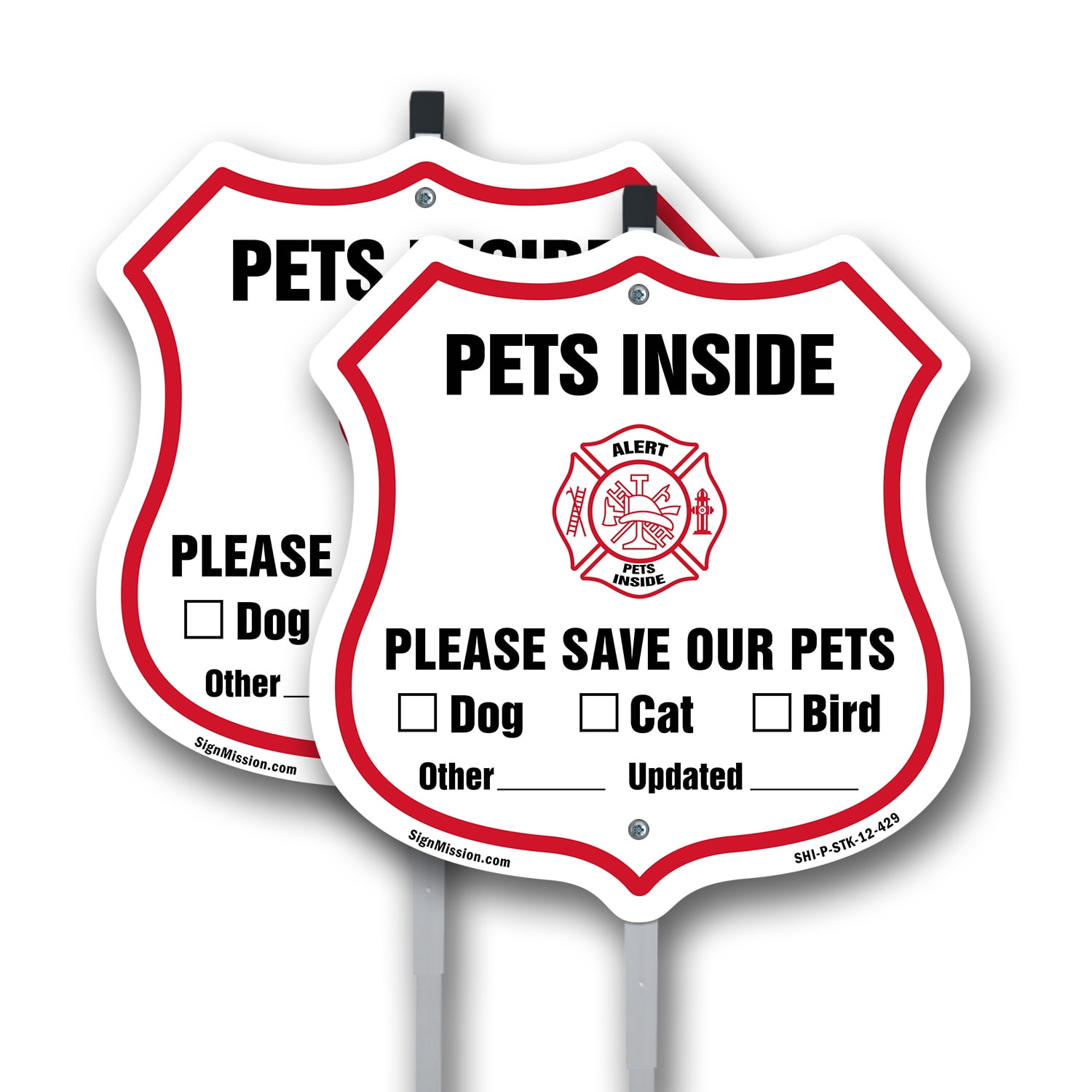 Pets Inside Shield Sign Alert Please Save Our Pets (2 Pack) 12 inch X ...