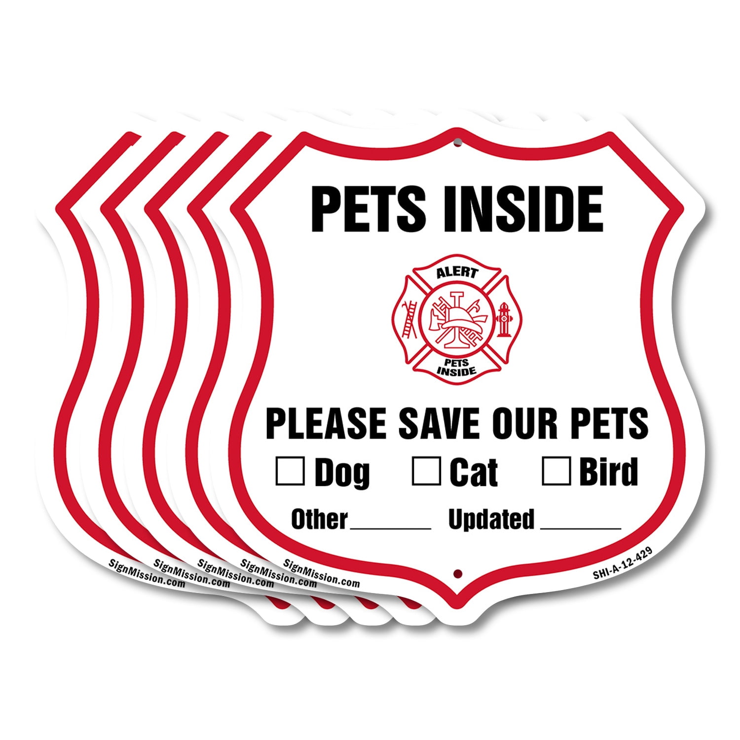Pets Inside Shield Sign Alert Please Save Our Pets (5 Pack) 12 inch X ...