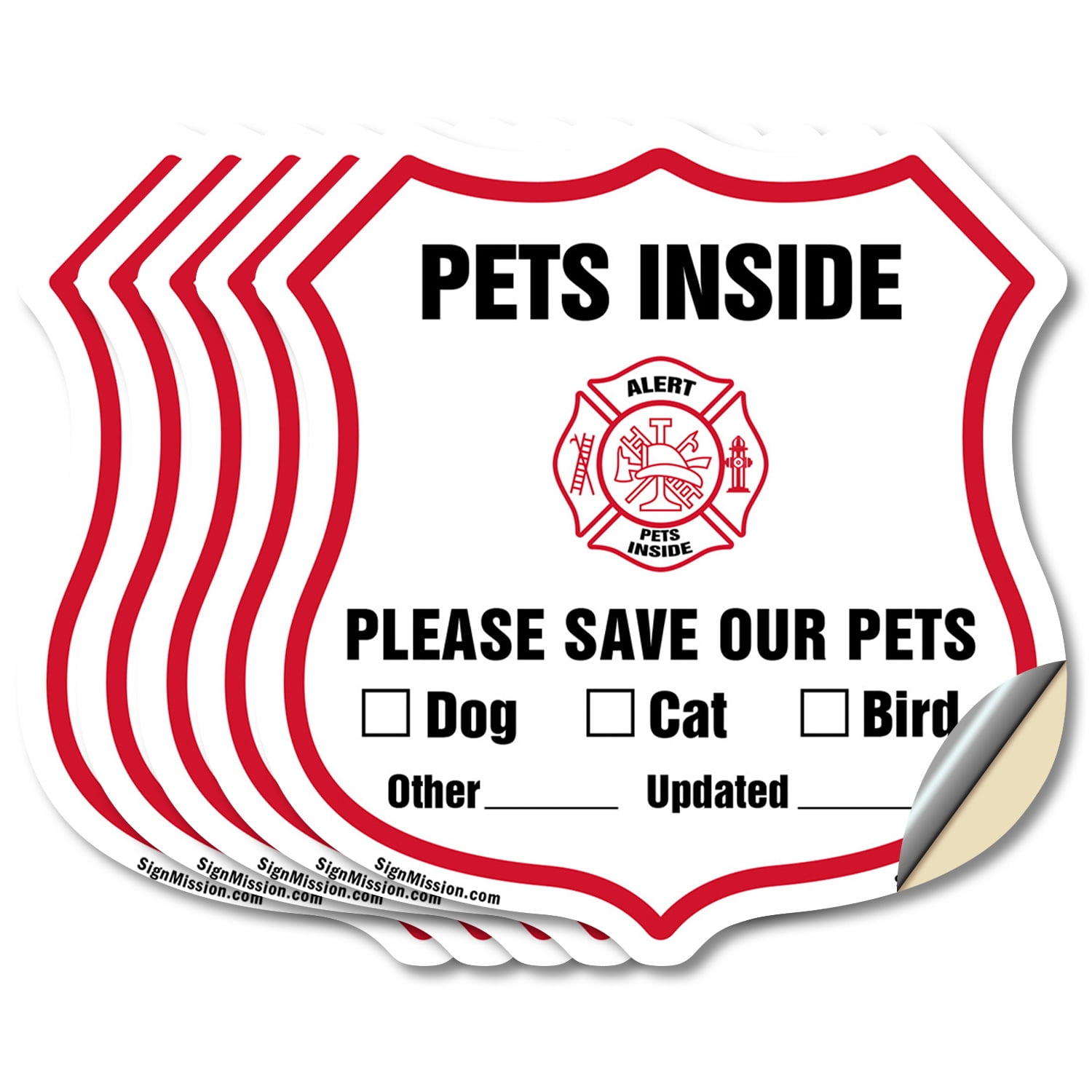 Pets Inside Shield Sign Alert Please Save Our Pets (5 Pack) 4 inch X 4 ...