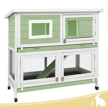 Magshion 63.5" Rabbit Hutch with Wheel, Safe & Cozy Wooden Bunny Cage ...