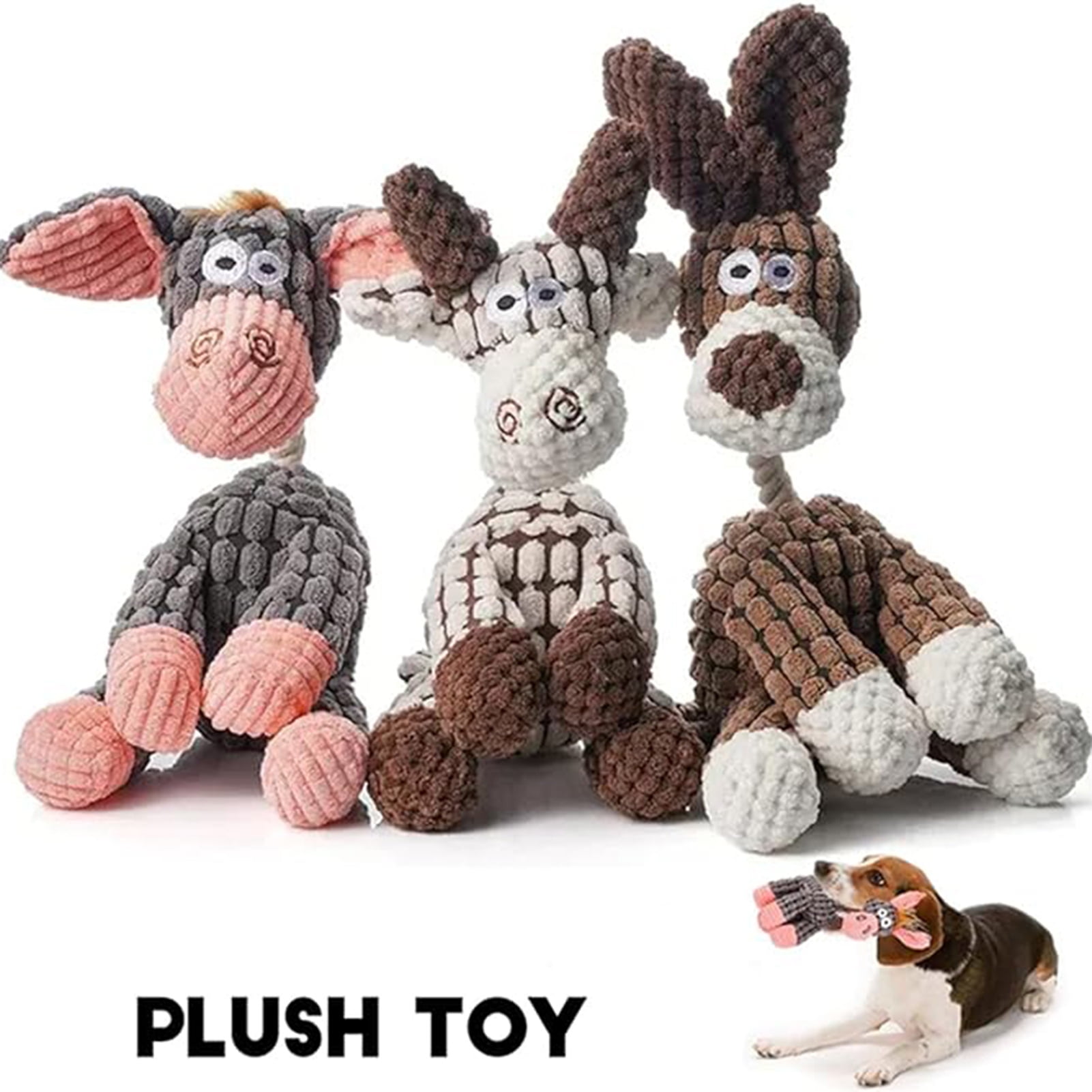Petsboro Bite Buddy Donkey Chew Toy Plush Squeaky Dog Toy Aggressive ...