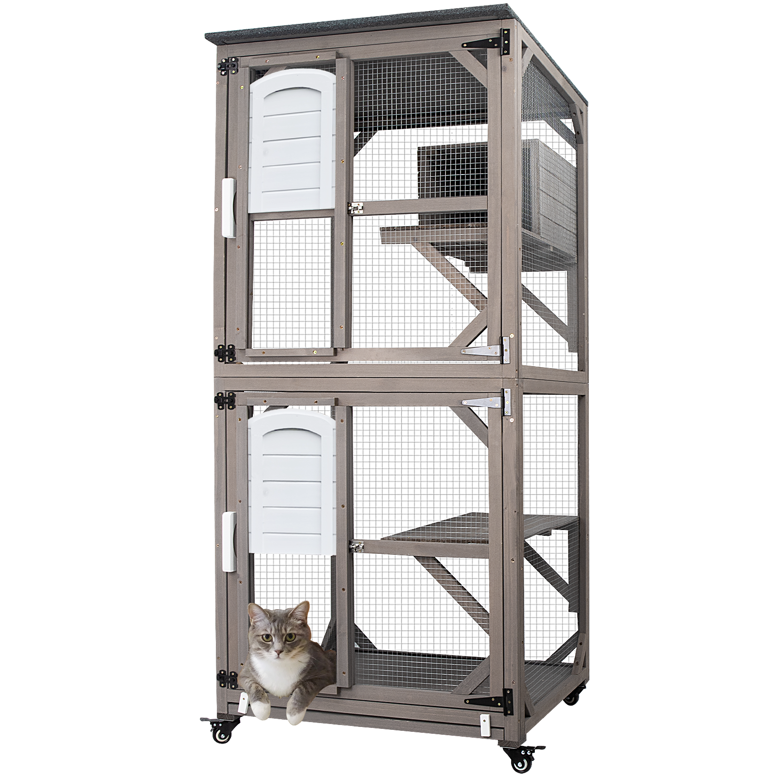 Dextrus 4-Tier Indoor Cat Cage, Cat Enclosure with Hammock, Large Metal ...