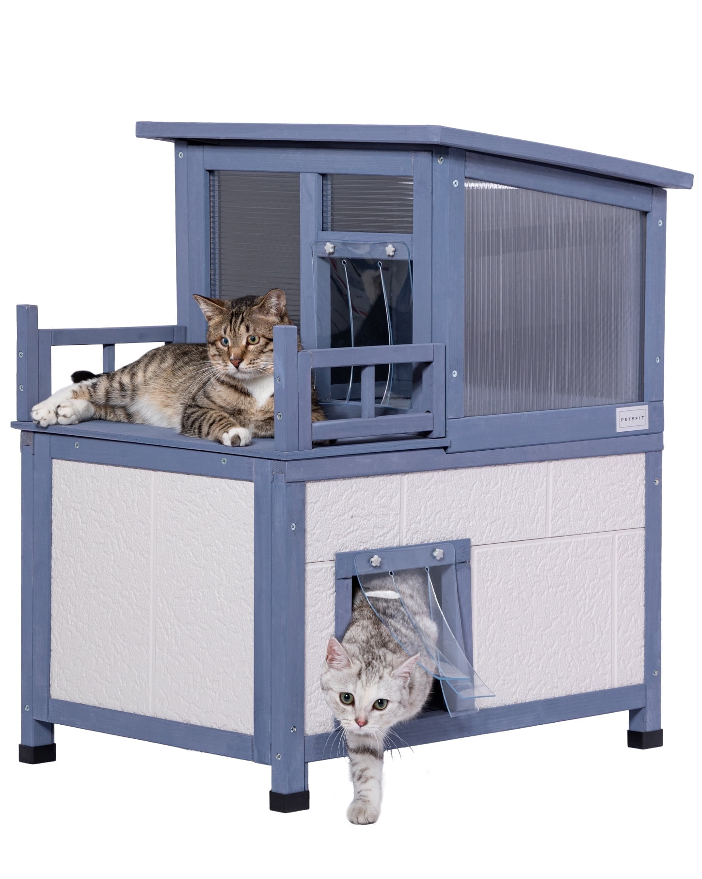 Petsfit 2-Story Outdoor Cat House Waterproof Insulated Shelter with 3 ...