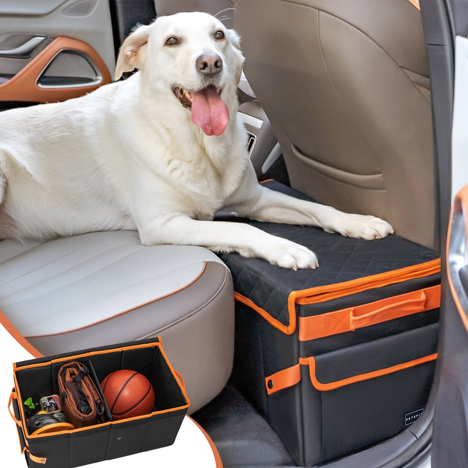Petsfit, Dog Car Seat Extender, Up to 90 LBS, Collapsible with Storage ...