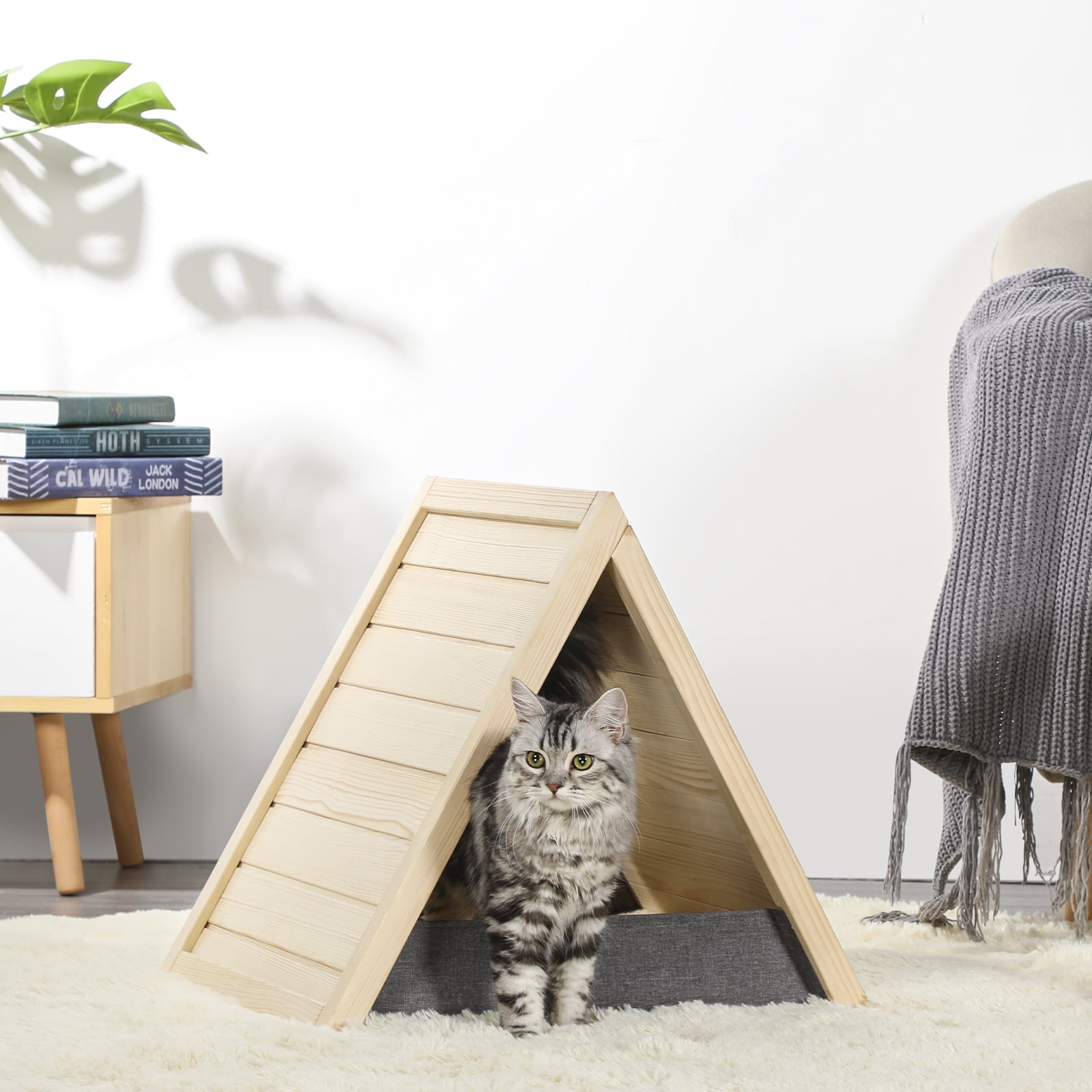 Petsfit Indoor Cat House Thicken Solid Wood, 21in Triangle Cats House ...