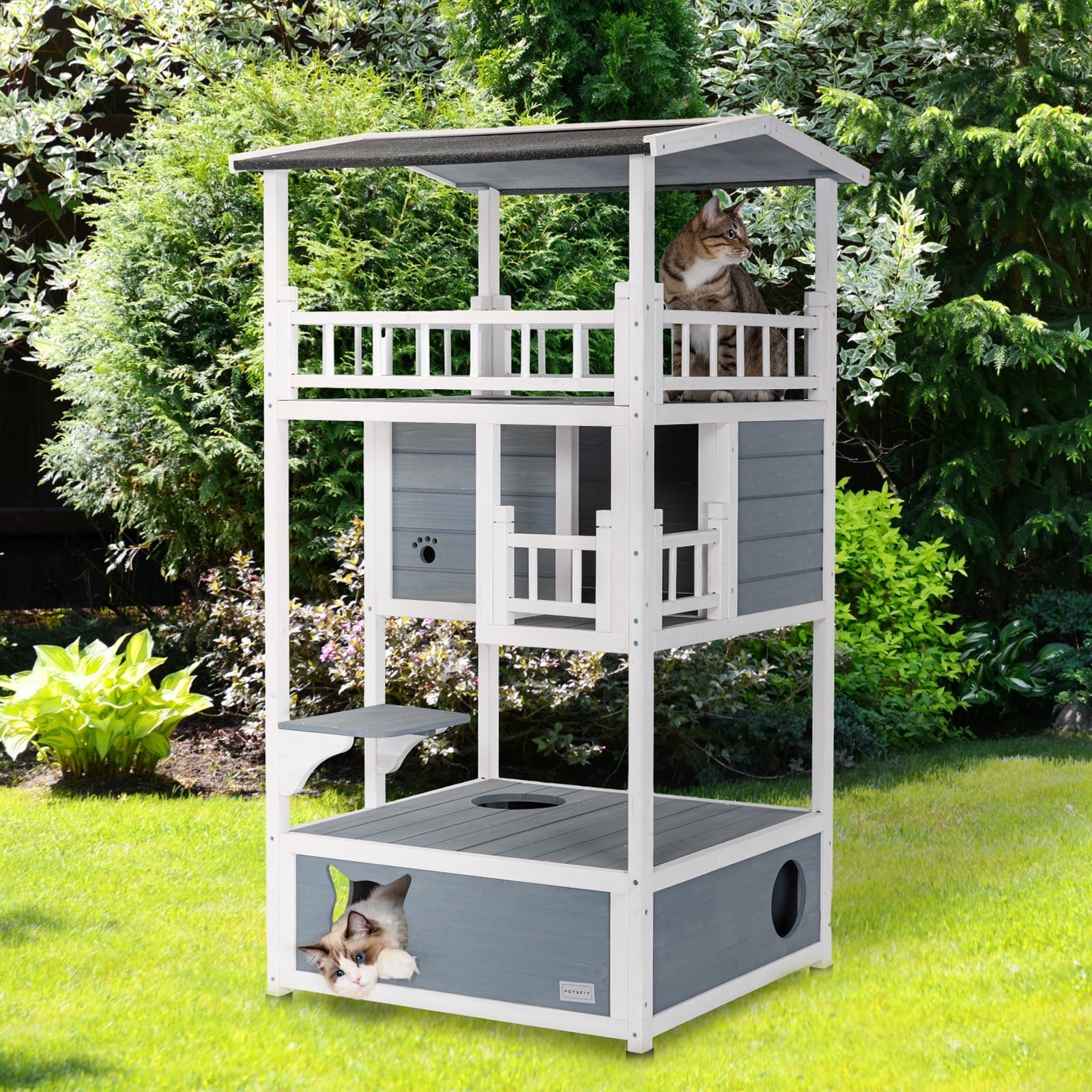 Petsfit 2-Story Weatherproof Outdoor Cat House, Blue - Walmart.com