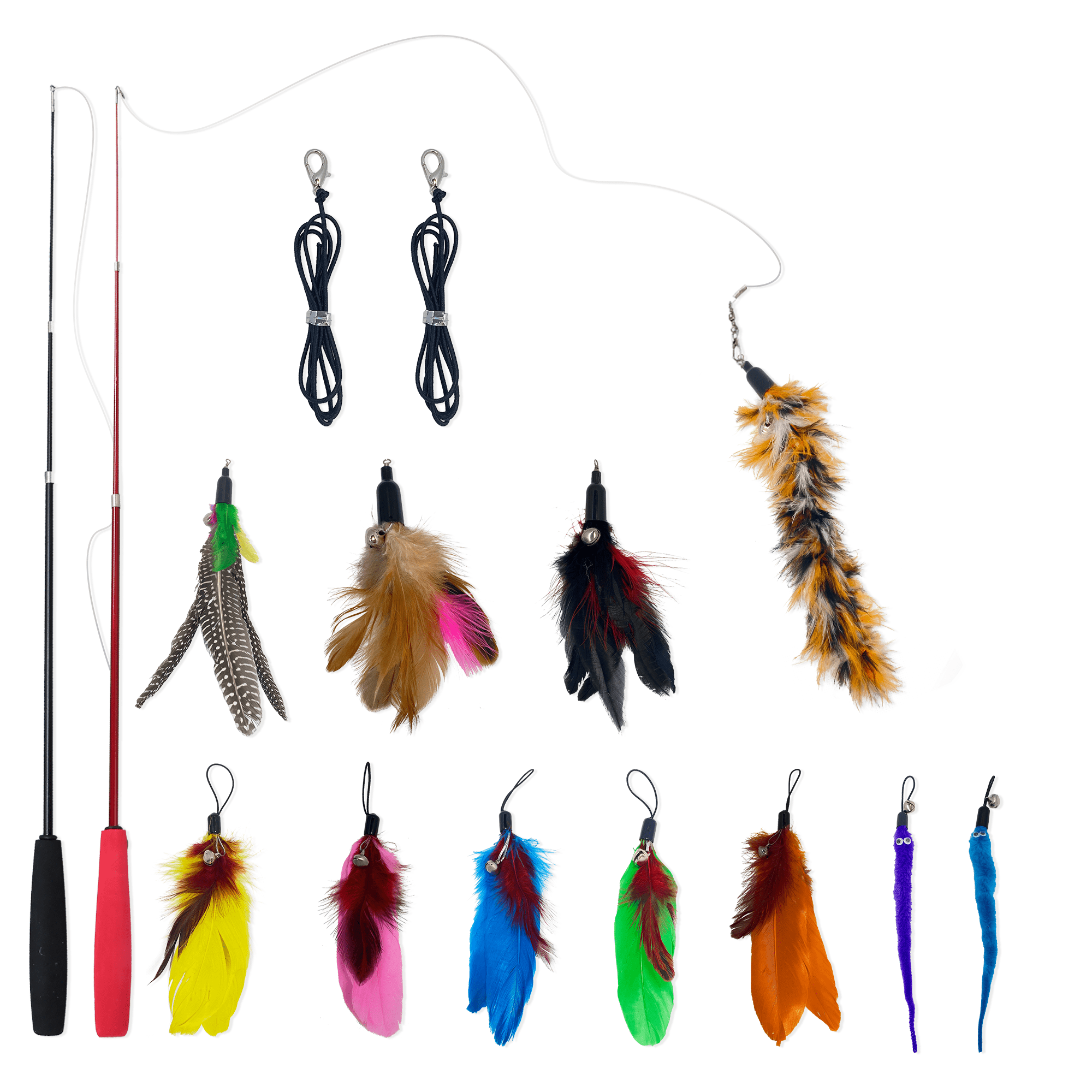Petstie Retractable Cat Wand Set, 2 Wands, 11 Teaser Refills with Bells ...