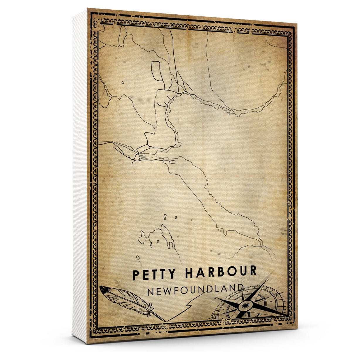 Petty Harbour Vintage Map Prints Canvas, Newfoundland Map Art Canvas ...