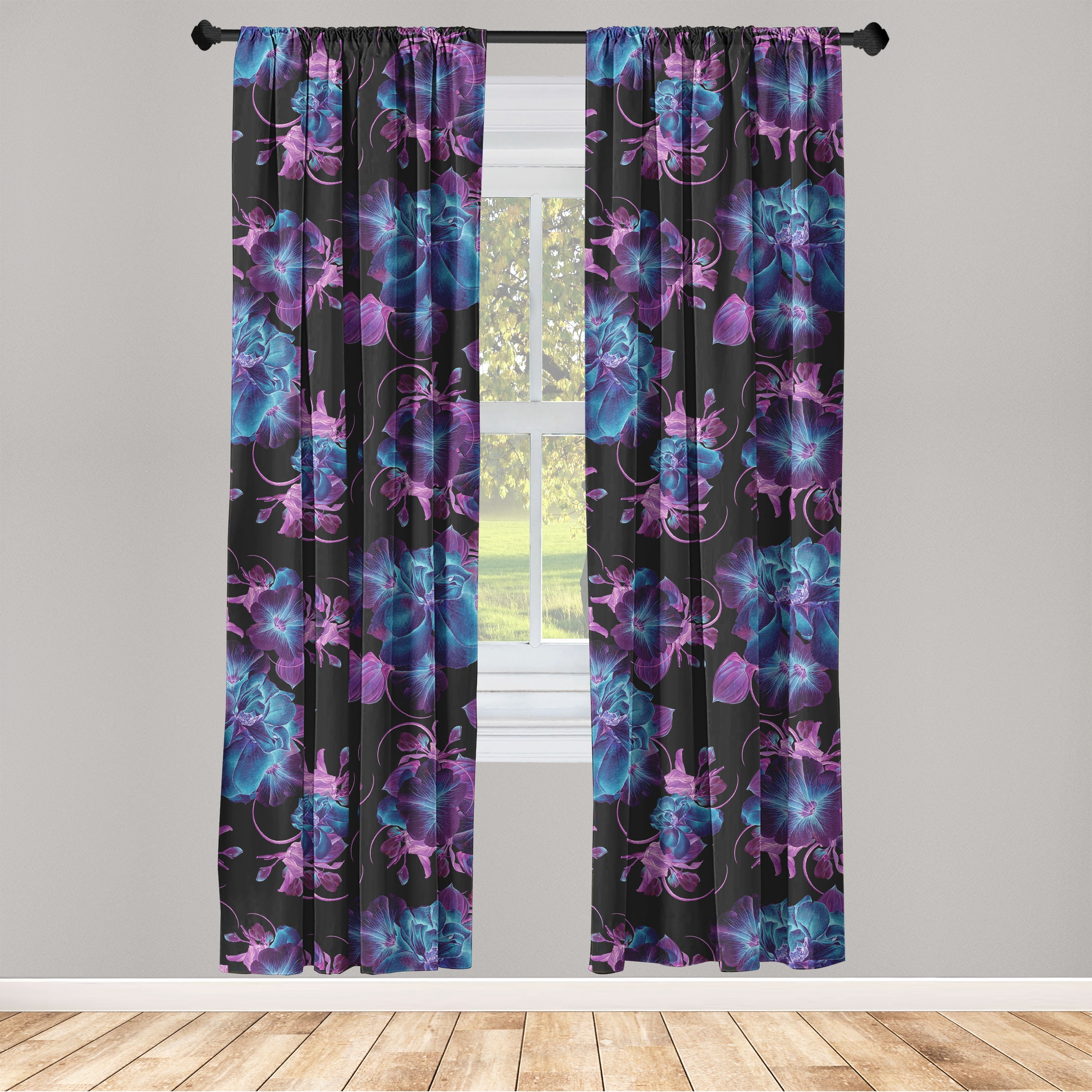 Petunia Window Curtains, Dreamy Jungle Vibes Retro Wave Colors Flowers ...