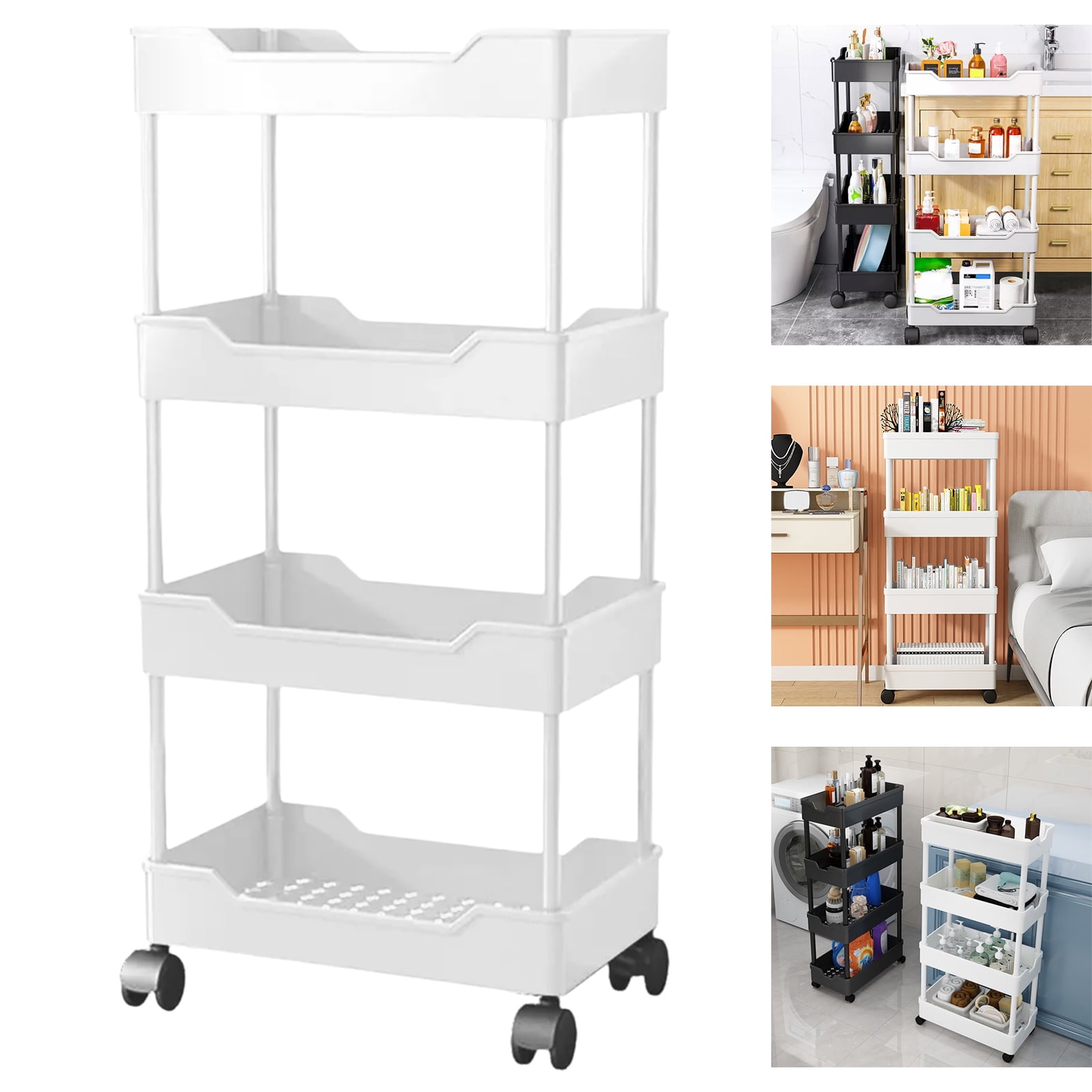 Petyoung 4-Tier Storage Cart,Multifunction Utility Rolling Cart Kitchen ...