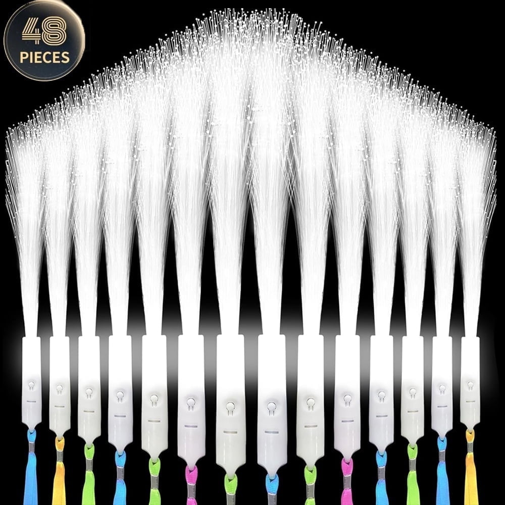 Petyoung 48PCS White Fiber Optic Wands, Flashing LED Fiber Wands,Glow ...