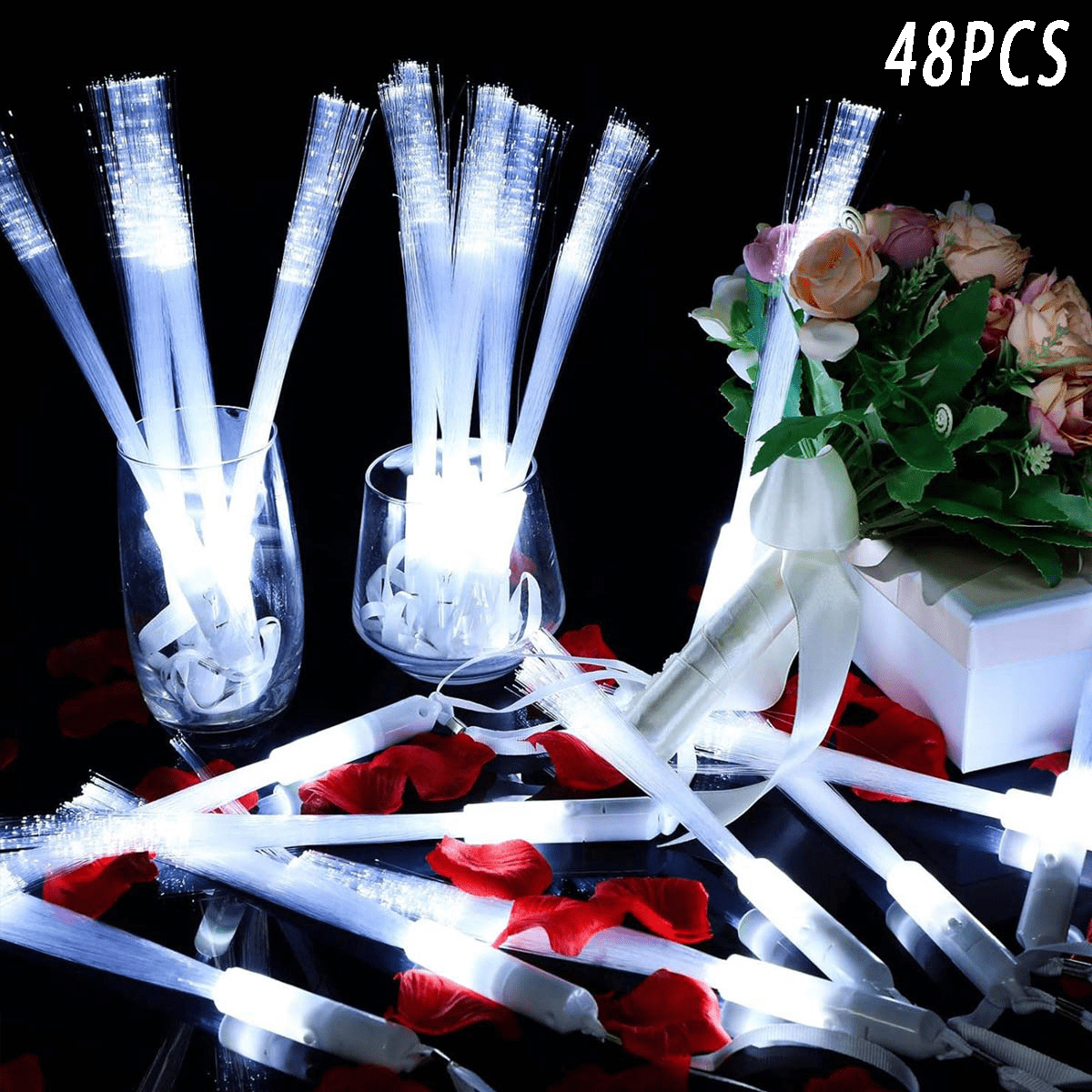 Petyoung 48PCS White Fiber Optic Wands, Flashing LED Fiber Wands,Glow ...