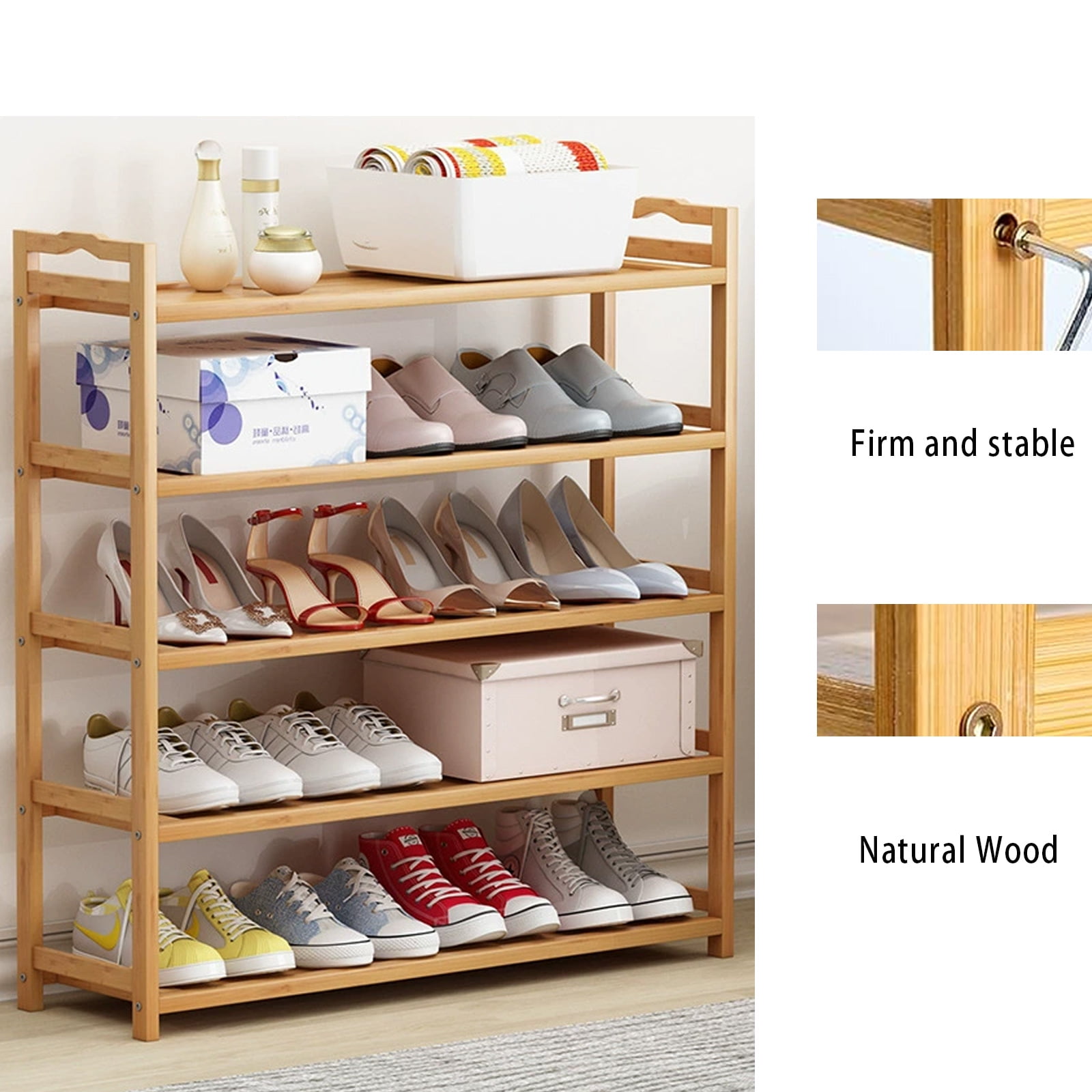 Petyoung 5-Tier Bamboo Shoe Rack, Free Standing Shoes Racks, Stackable ...