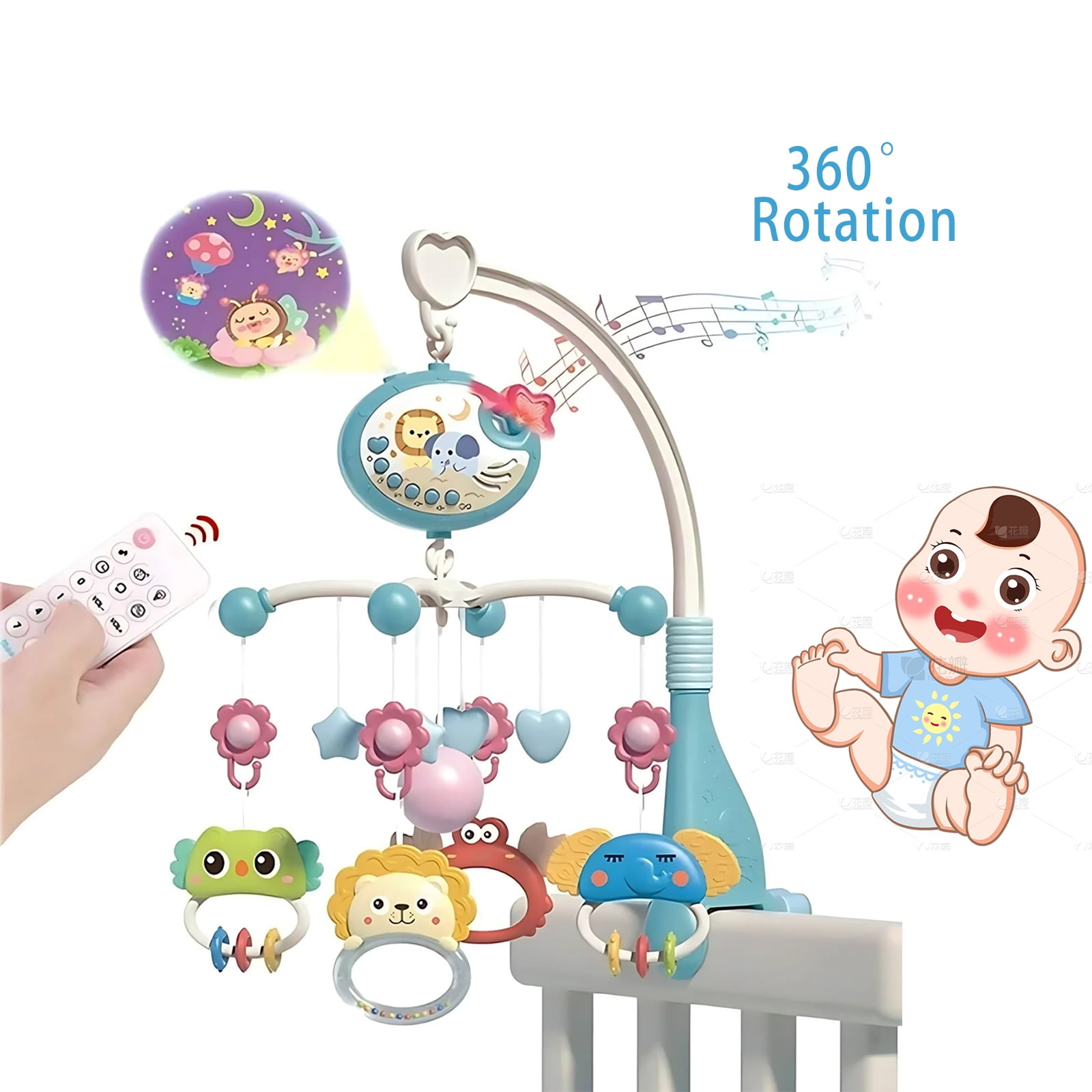 Petyoung Baby Crib Mobile Rattles with Timing Function Projector and ...