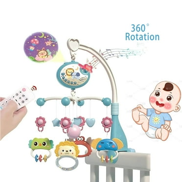 AYMZ Baby Musical Crib Mobile with Projector, Lights, Rotating Rattles ...