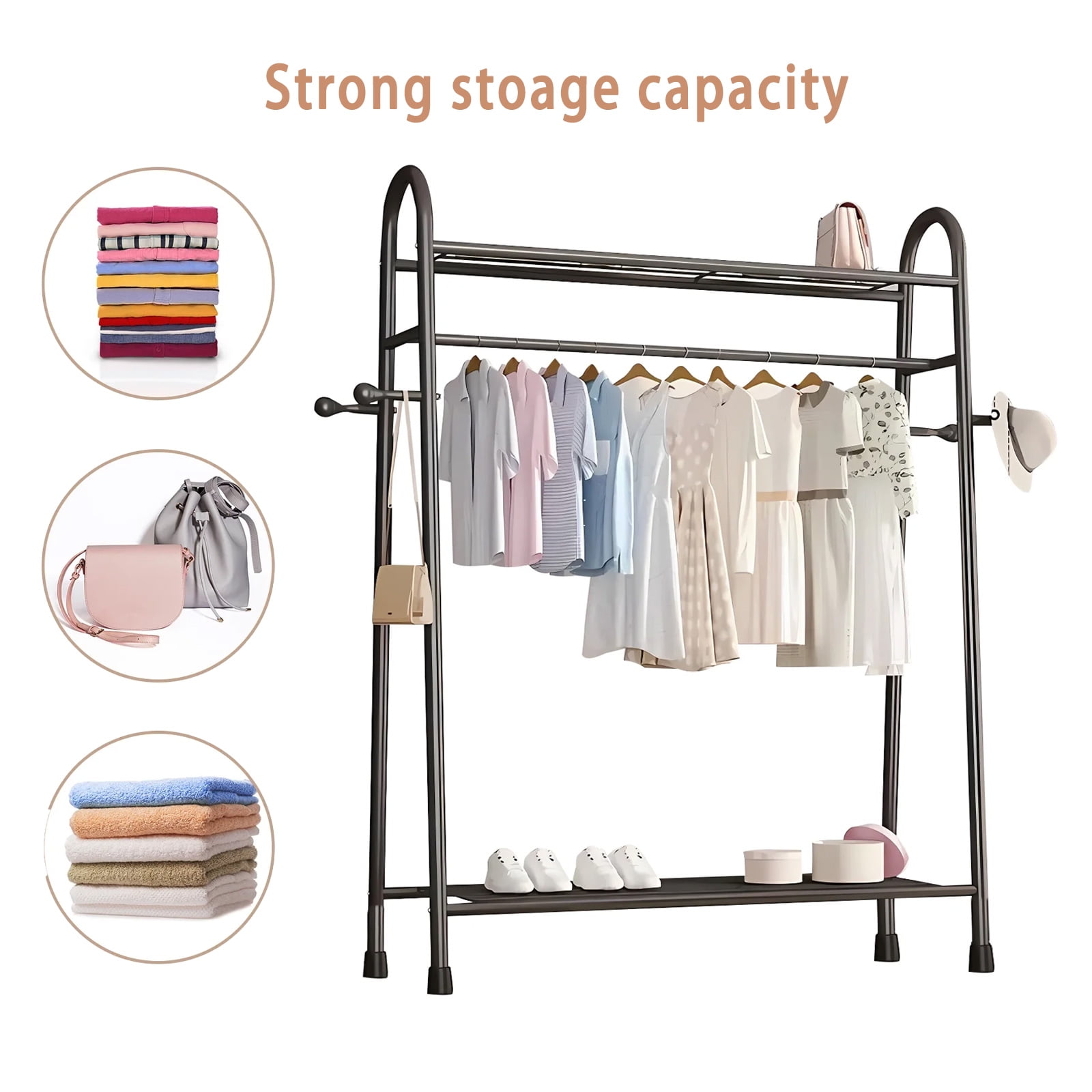 Petyoung Clothes Rack, Portable Closet with Shelves and Side Hooks ...