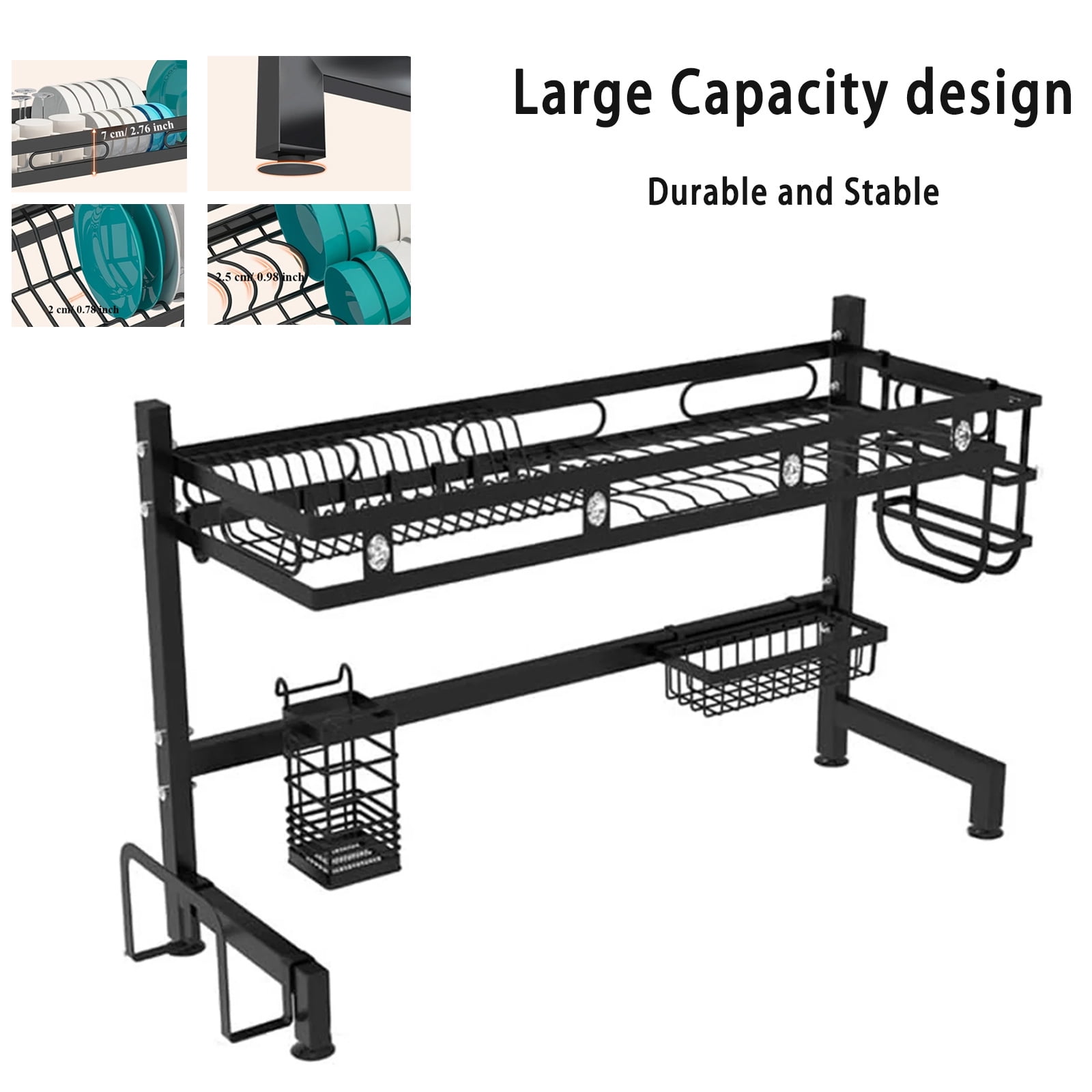 Petyoung Dish Drying Rack,2 Tier Adjustable Stainless Steel Dish Rack ...