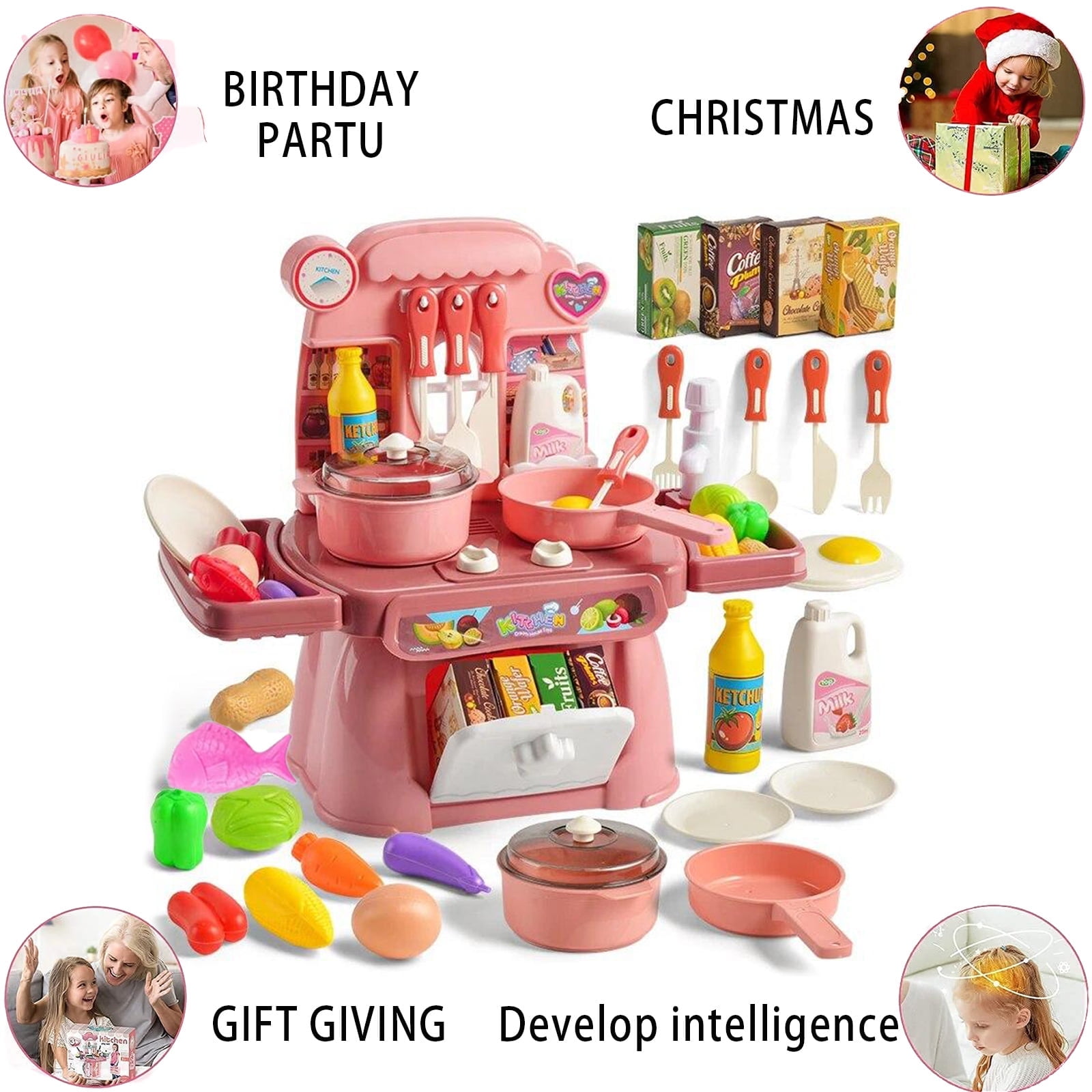 Petyoung Play Kitchen Set for Kids with Sound and Light, Pretend ...