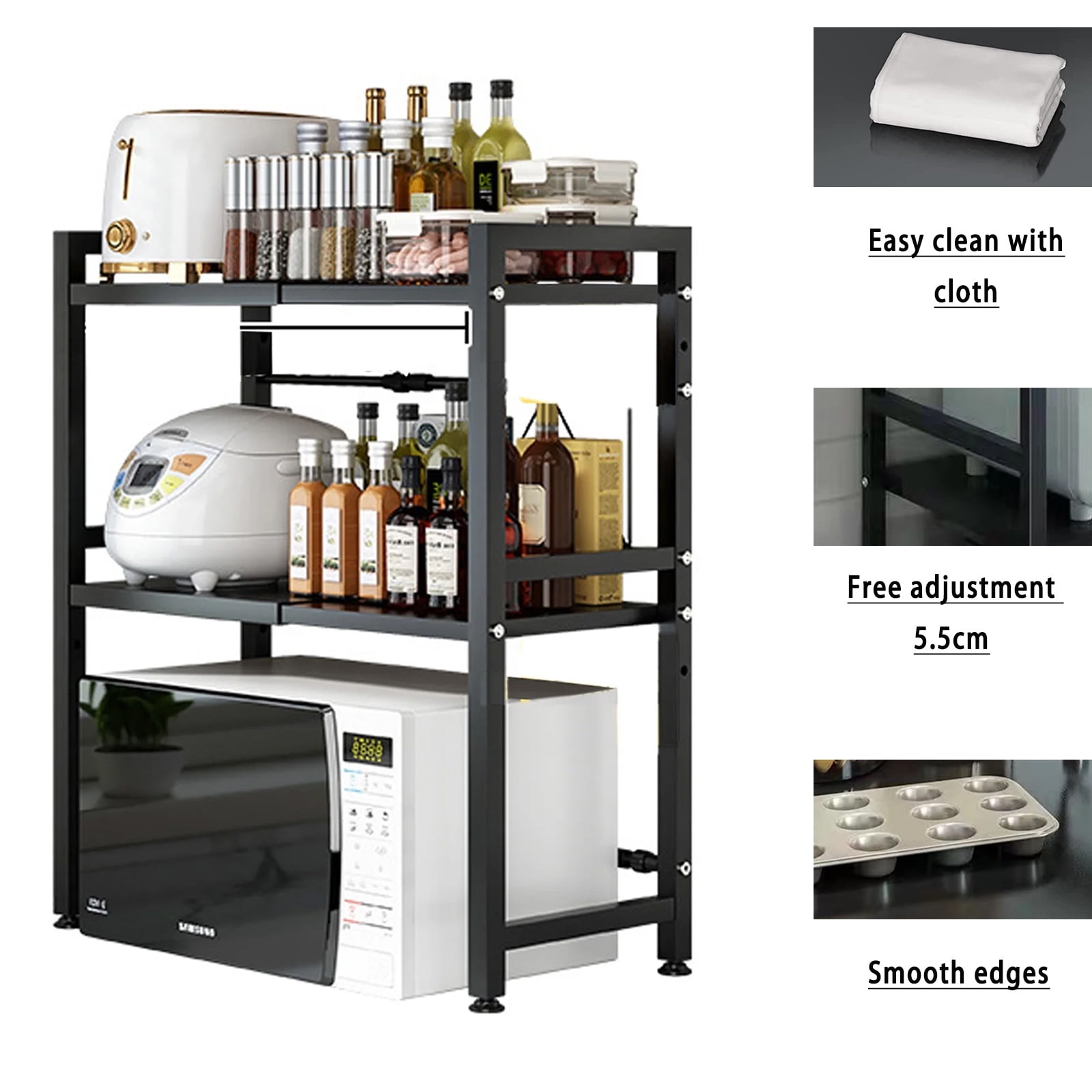 Petyoung Microwave Shelf, Adjustable 3-Tier Toaster Oven Rack Kitchen ...