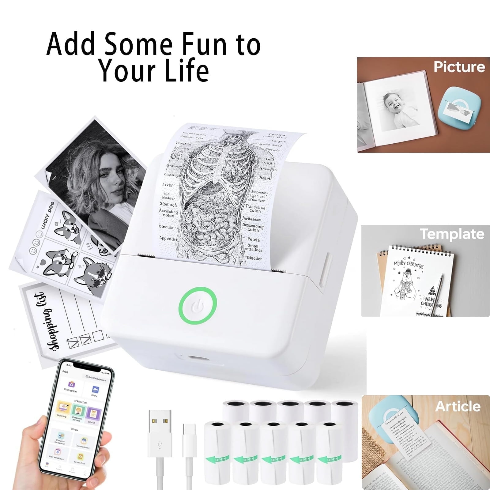 Petyoung Mini Printer,Inkless Sticker Maker,Bluetooth Printer for Phone ...