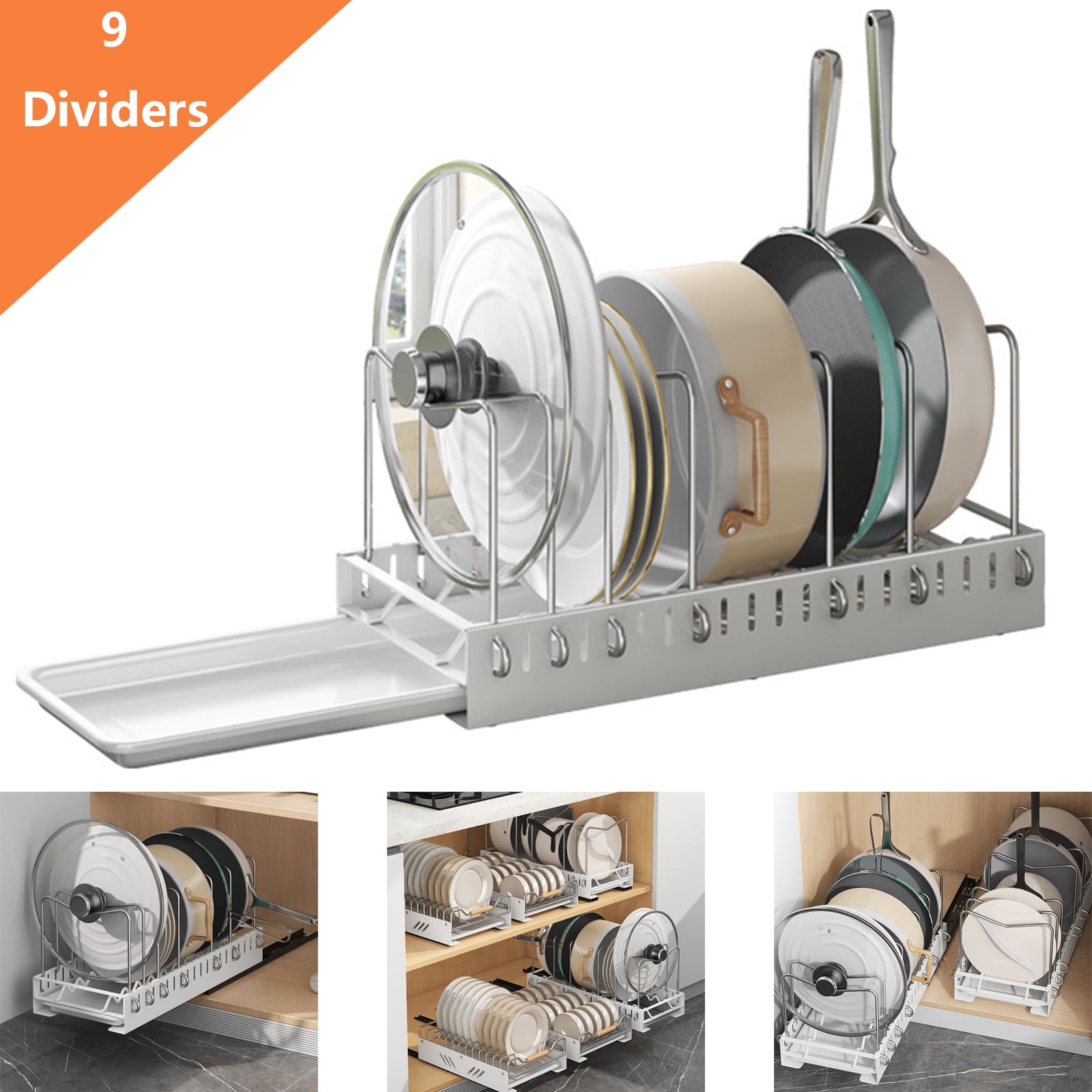 Petyoung Pull Out Pots and Pans Organizer with Drainboard Under Cabinet ...