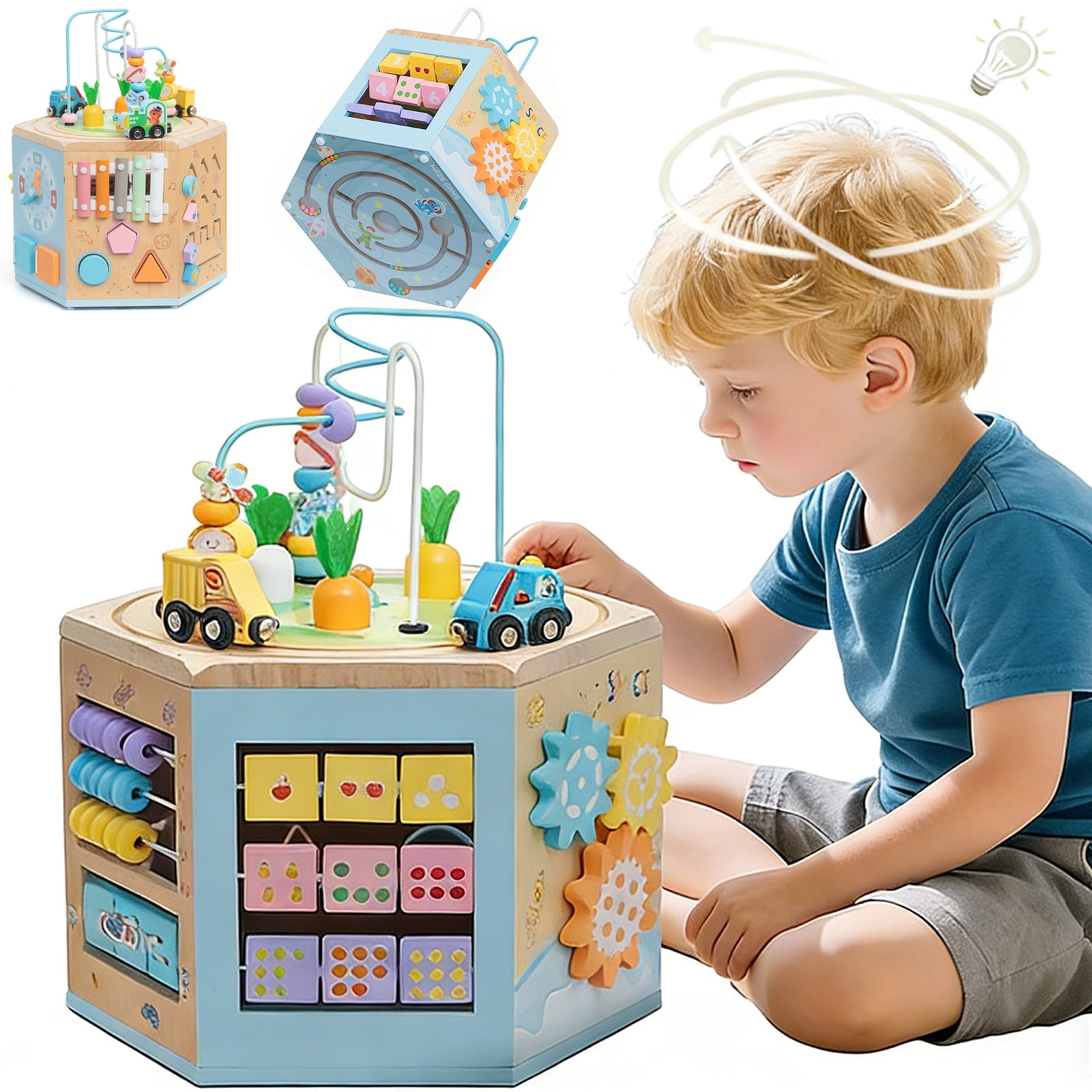Petyoung Wooden Activity Cube, 14-in-1 Montessori Toy for 3+ Year Olds ...