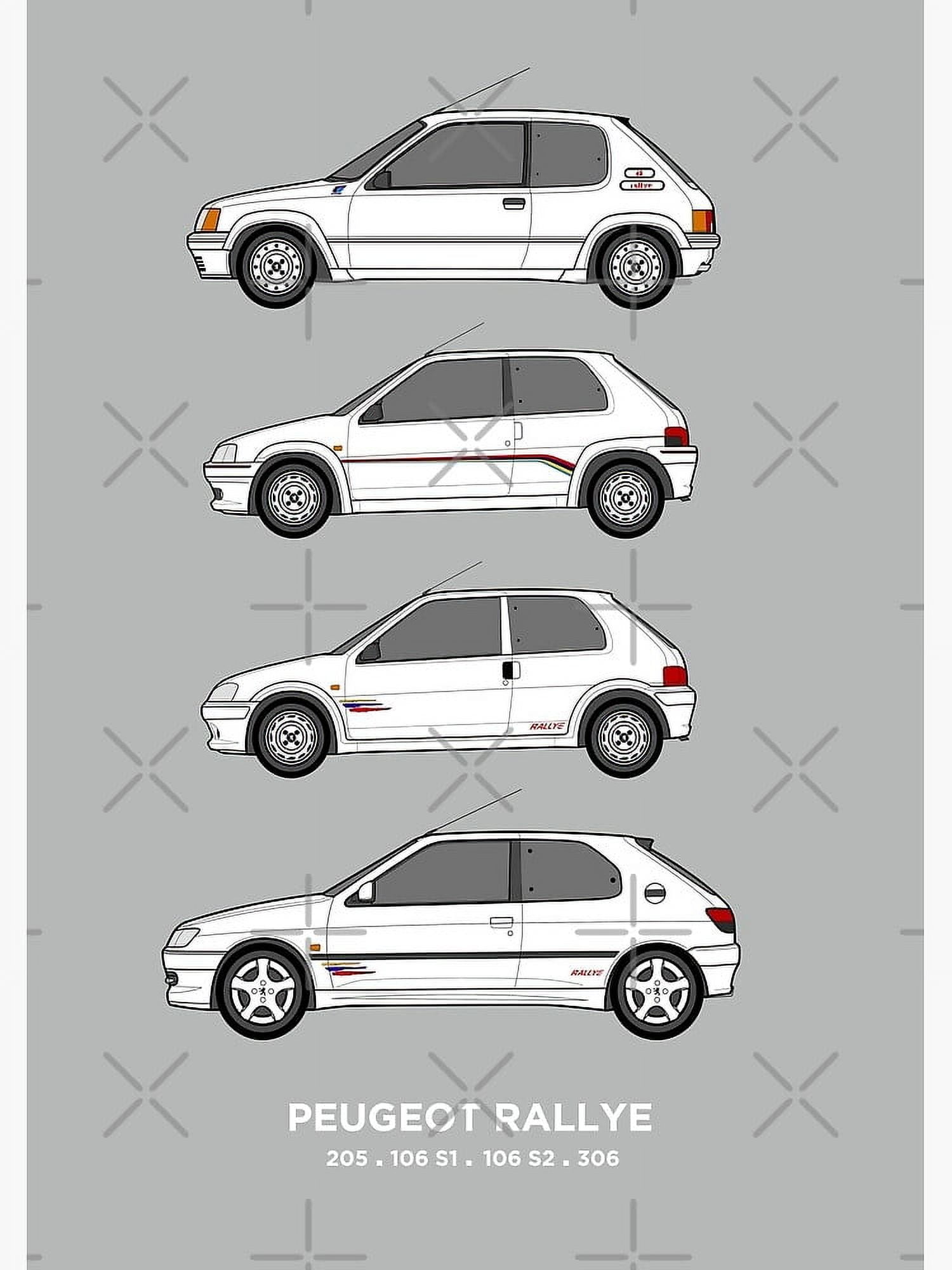 Peu geot 205, 106, 306 Rallye Classic Car Collection Artwork. Modern ...