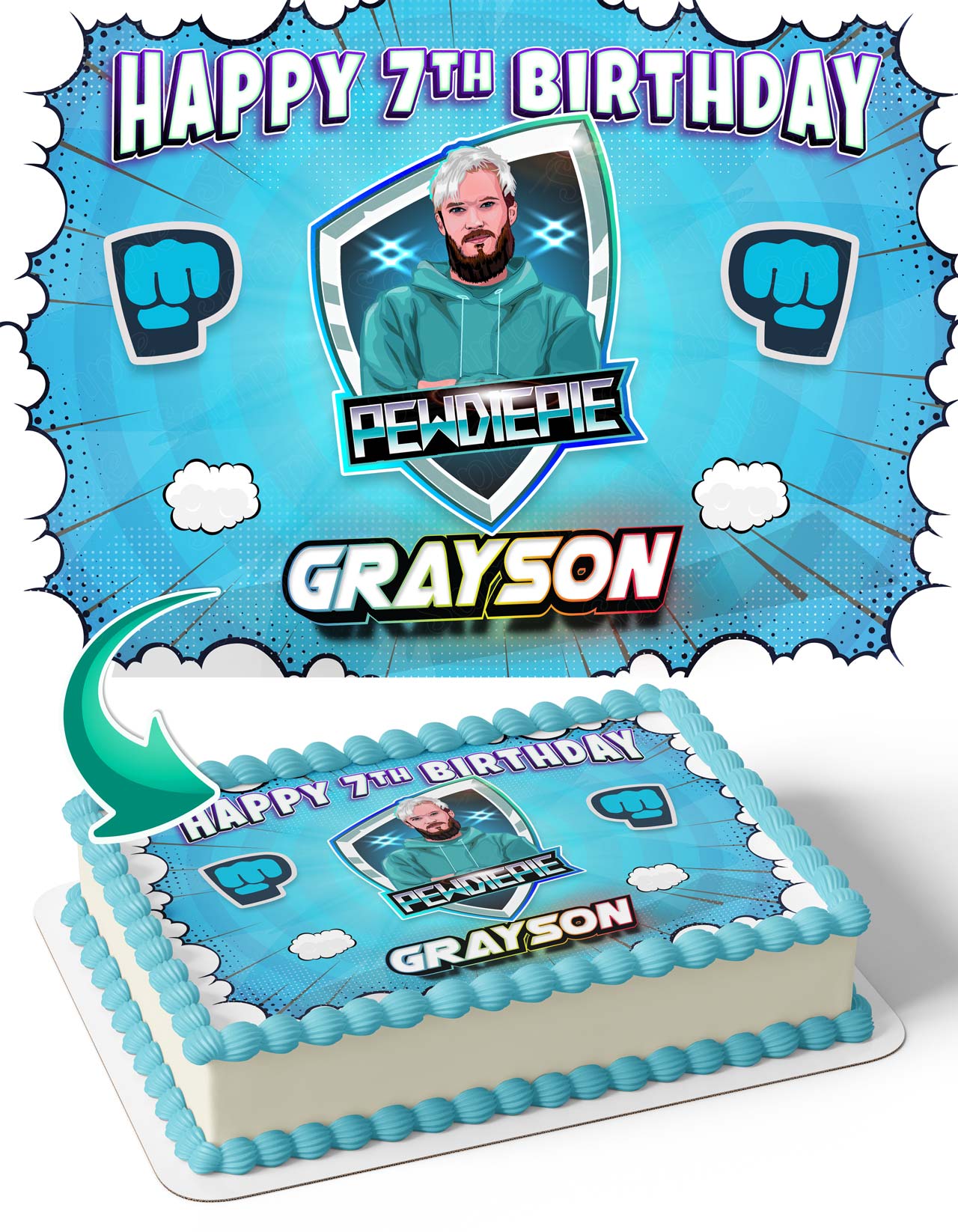 PewDiePie Youtuber PEWDIEPIE Edible Image Cake Topper Personalized ...