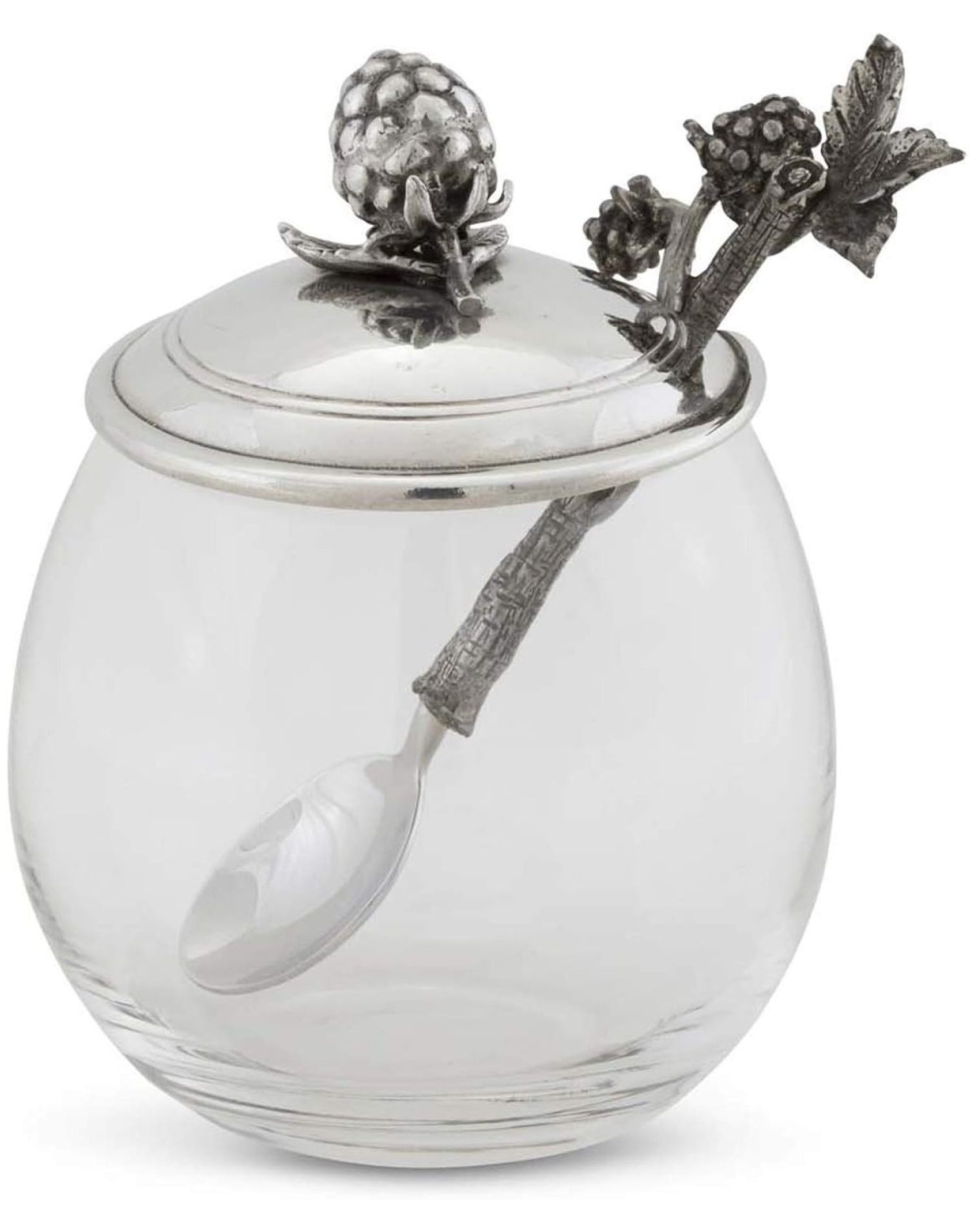 Pewter Blackberry Raspberry Jam Jar Pot with Spoon 5 inch Tall 12 oz ...