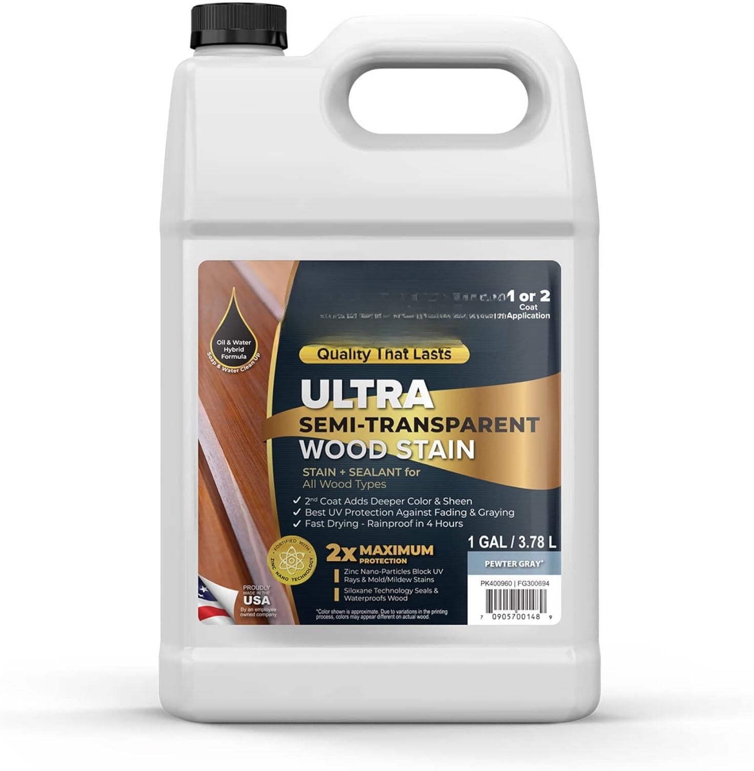 Pewter Gray Semi-Transparent Wood Stain & Sealer 1 Gallon Outdoor ...