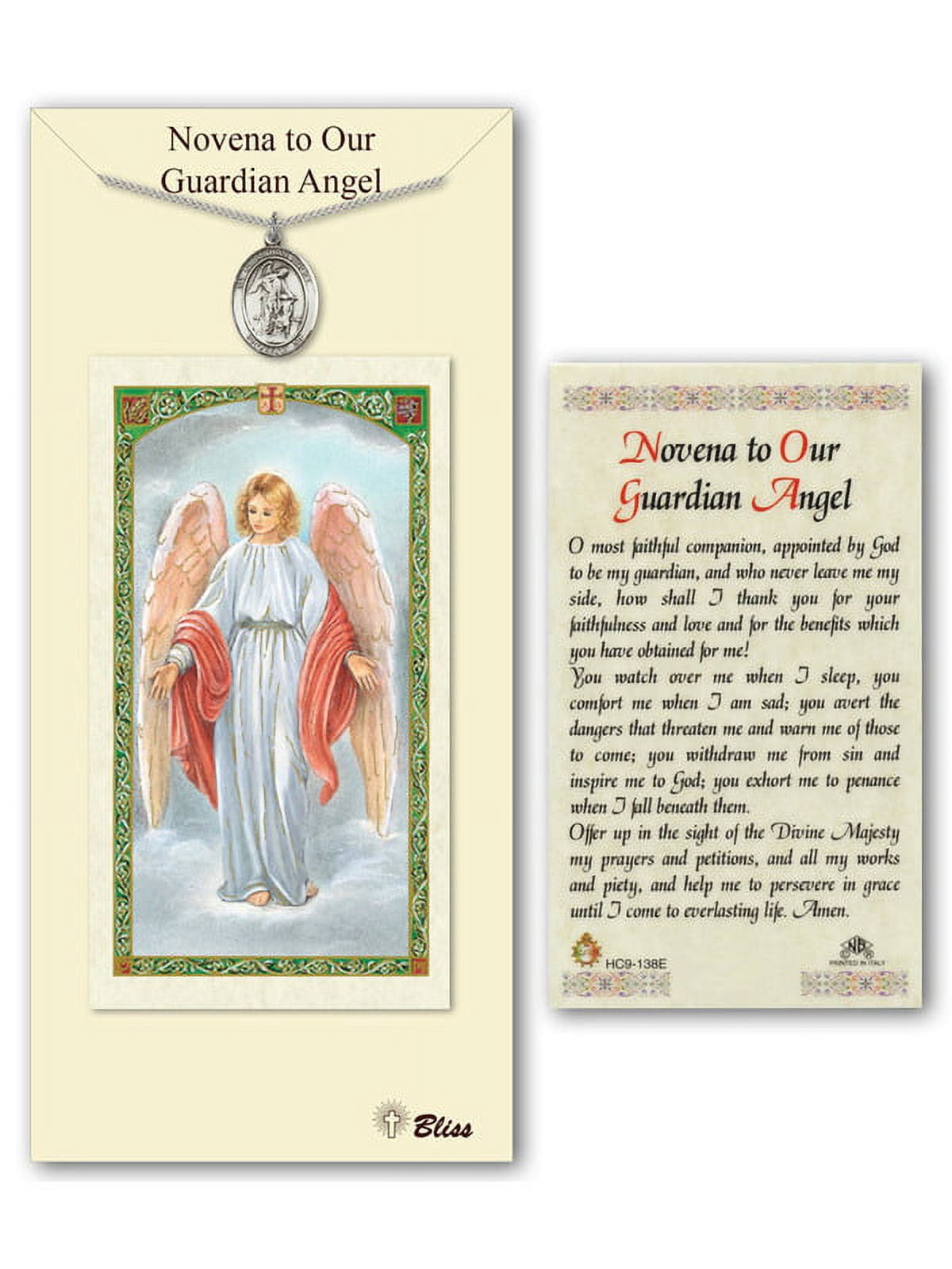 Pewter Guardian Angel medal on an 18 inch Lite Curb Chain with a Novena ...