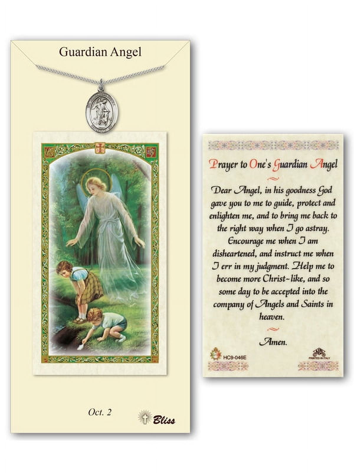 Pewter Guardian Angel medal on an 18 inch Lite Curb Chain with a Prayer ...