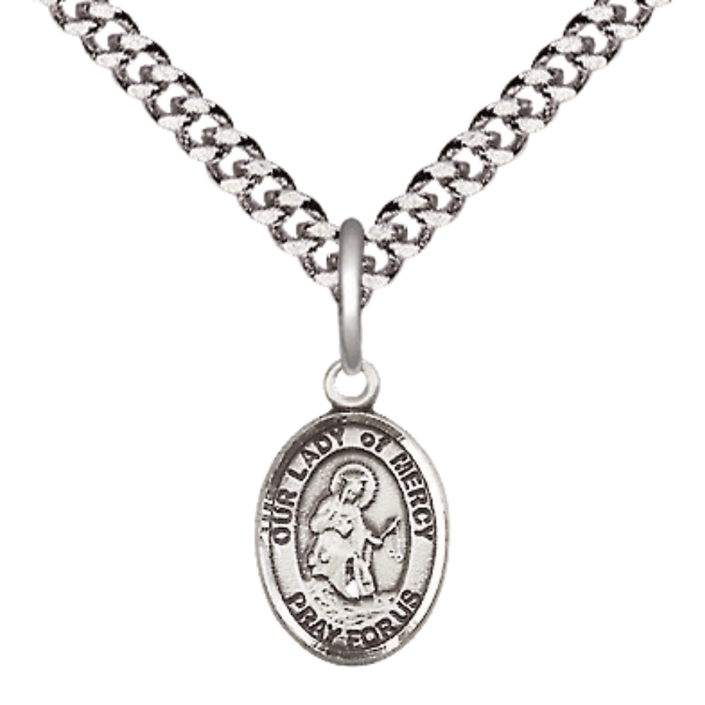 Pewter Our Lady of Mercy Medal Pendant on 24 Inch Endless Rhodium ...