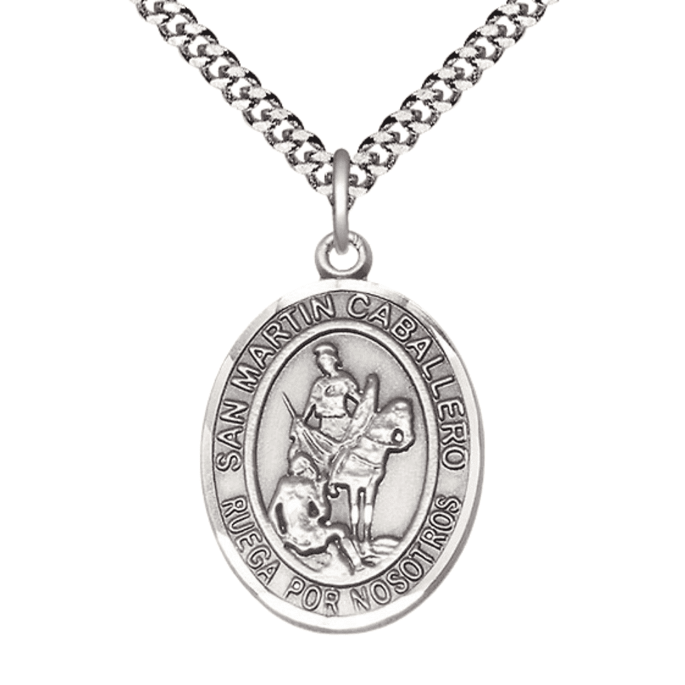 Pewter Patron Saint St. Martin of Tours Medal Pendant with 24" Rhodium ...