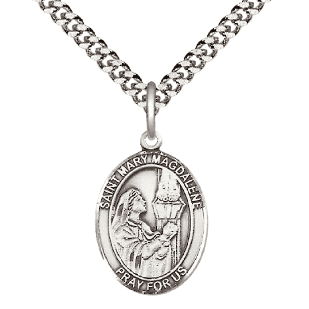 Pewter Patron Saint St. Mary Magdalene Medal Pendant with 24" Rhodium ...