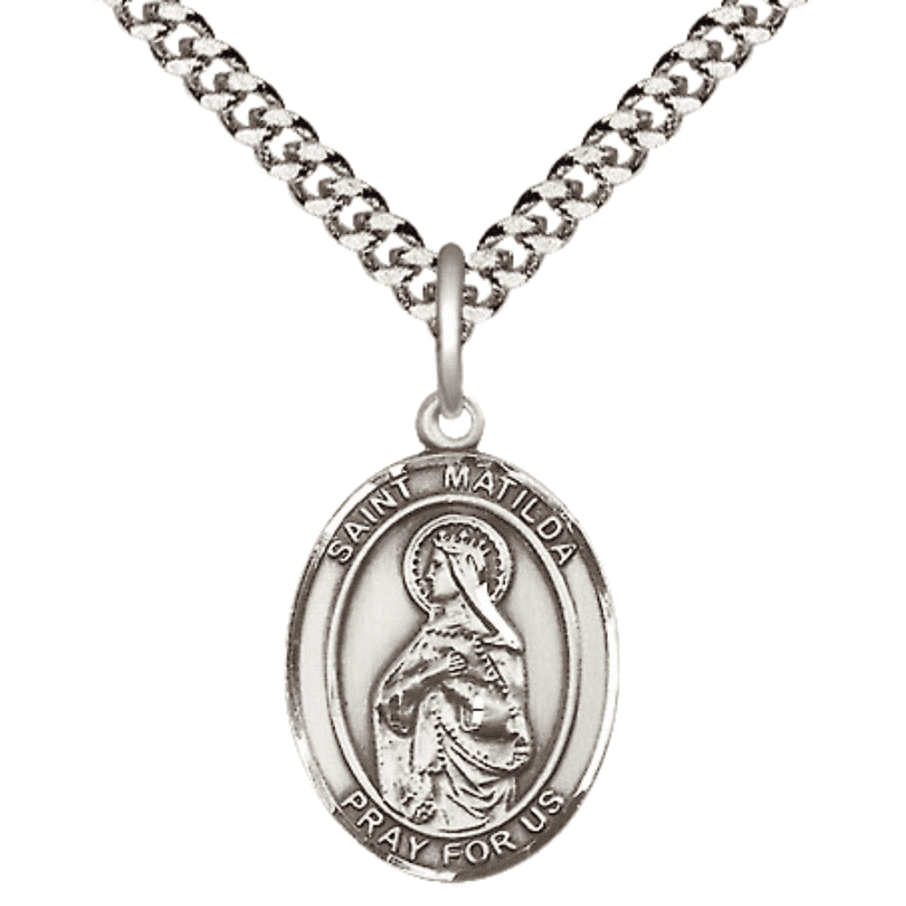 Pewter Patron Saint St. Matilda Medal Pendant with 24" Rhodium Plated ...