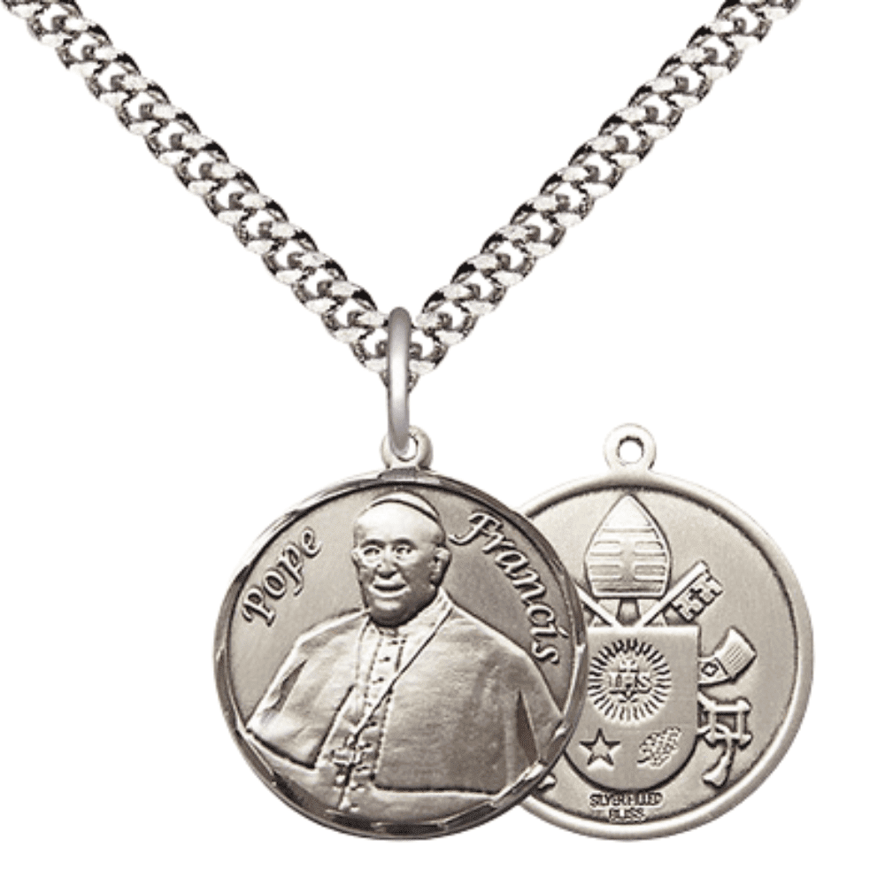 Pewter Pope Francis Medal Pendant on 24 Inch Endless Rhodium Plated ...