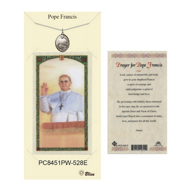 Pewter Pope Francis medal on a 18 inch Heavy Curb Chain with a Prayer ...