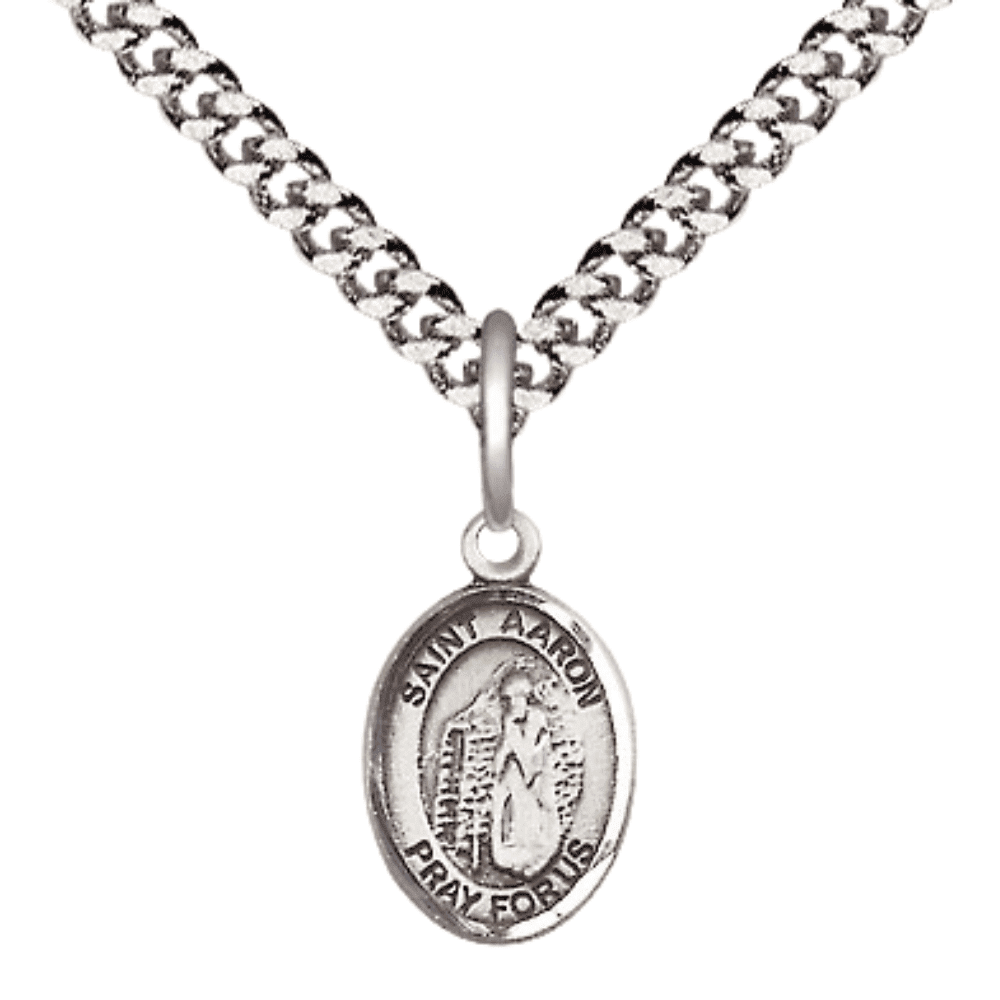 Pewter Saint Aaron Medal Pendant on 24 Inch Endless Rhodium Plated ...