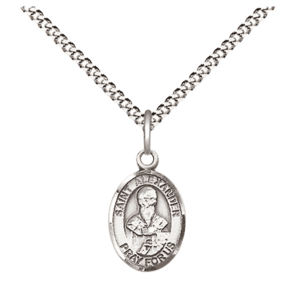 Pewter Saint Alexander Constantinople Medal Pendant on 18 Inch Rhodium ...