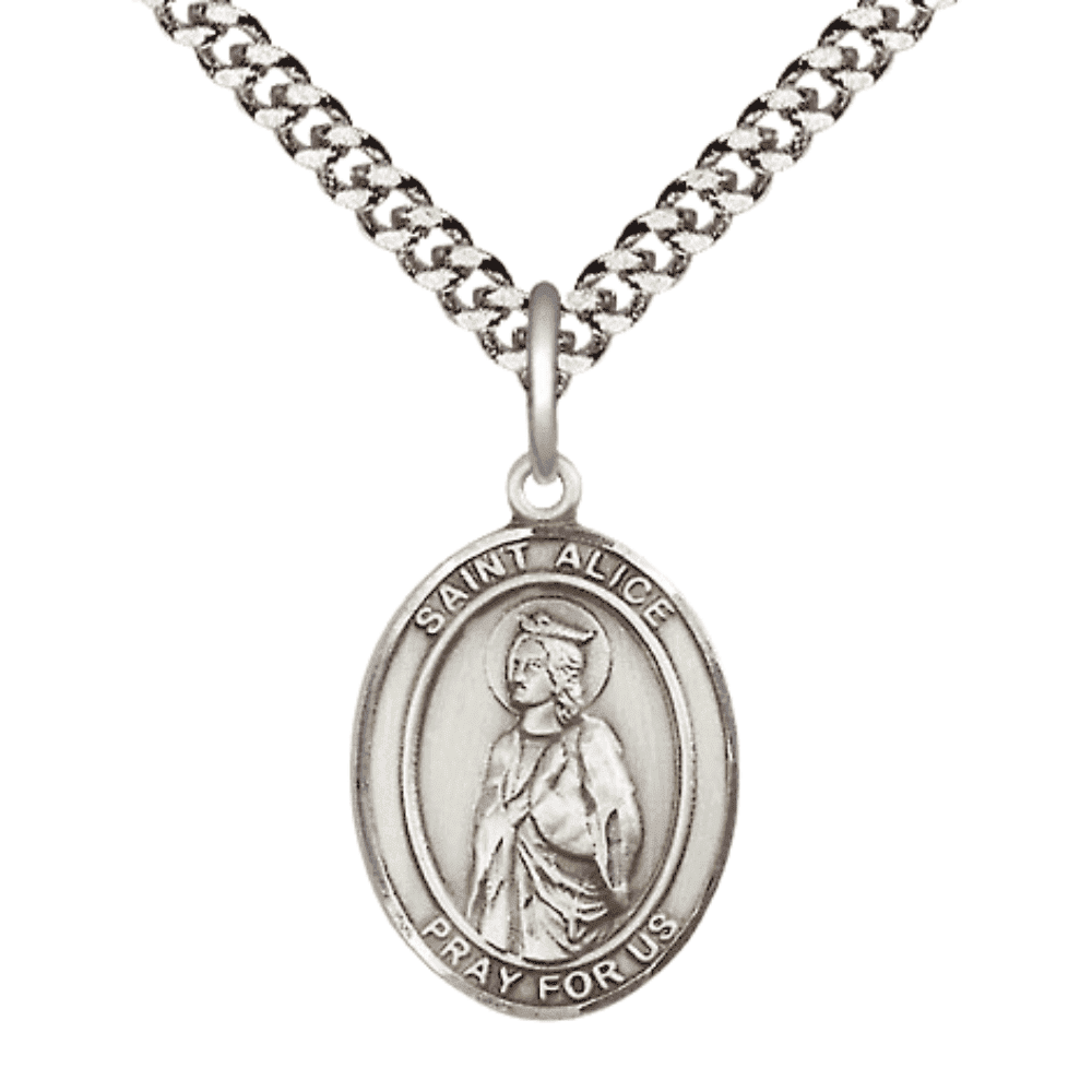Pewter Saint Alice Medal Pendant on 24 Inch Endless Rhodium Plated ...