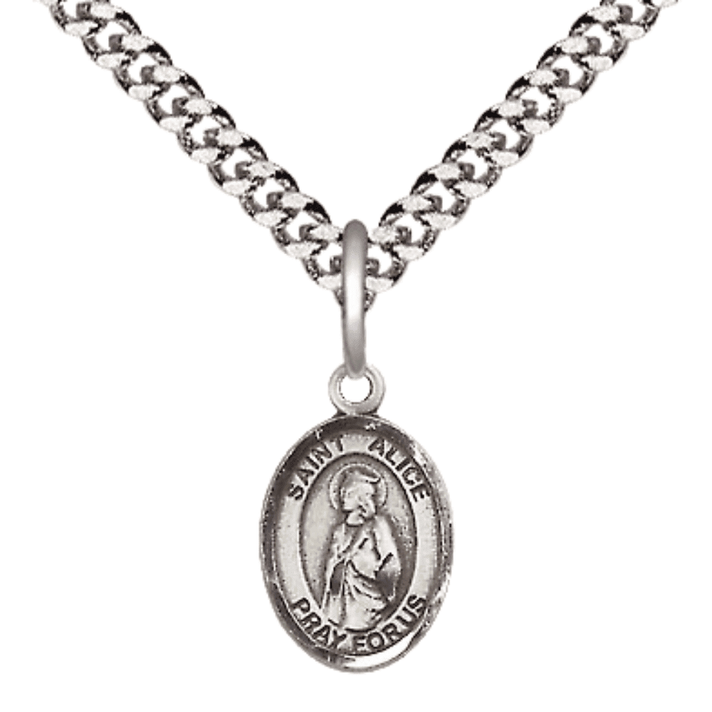 Pewter Saint Alice Medal Pendant on 24 Inch Endless Rhodium Plated ...