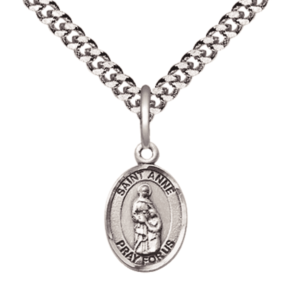 Pewter Saint Anne Medal Pendant on 24 Inch Endless Rhodium Plated Heavy ...