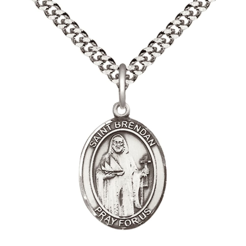 Pewter Saint Brendan the Navigator Medal Pendant on 24 Inch Endless ...