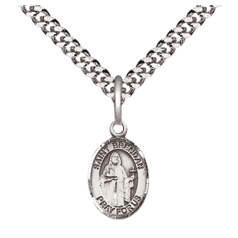 Small Pewter Saint Brendan the Navigator Medal Pendant on 24 Inch ...